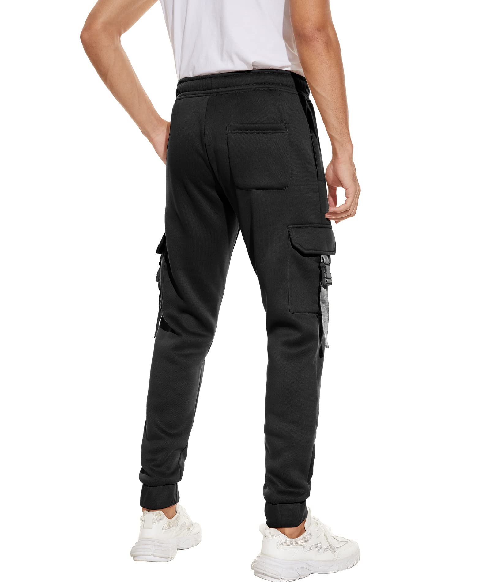 IGEEKWELL Men Sweatpants Cargo Fleece Winter Athletic Joggers Pants Warm Drawstring Pockets Elastic Black
