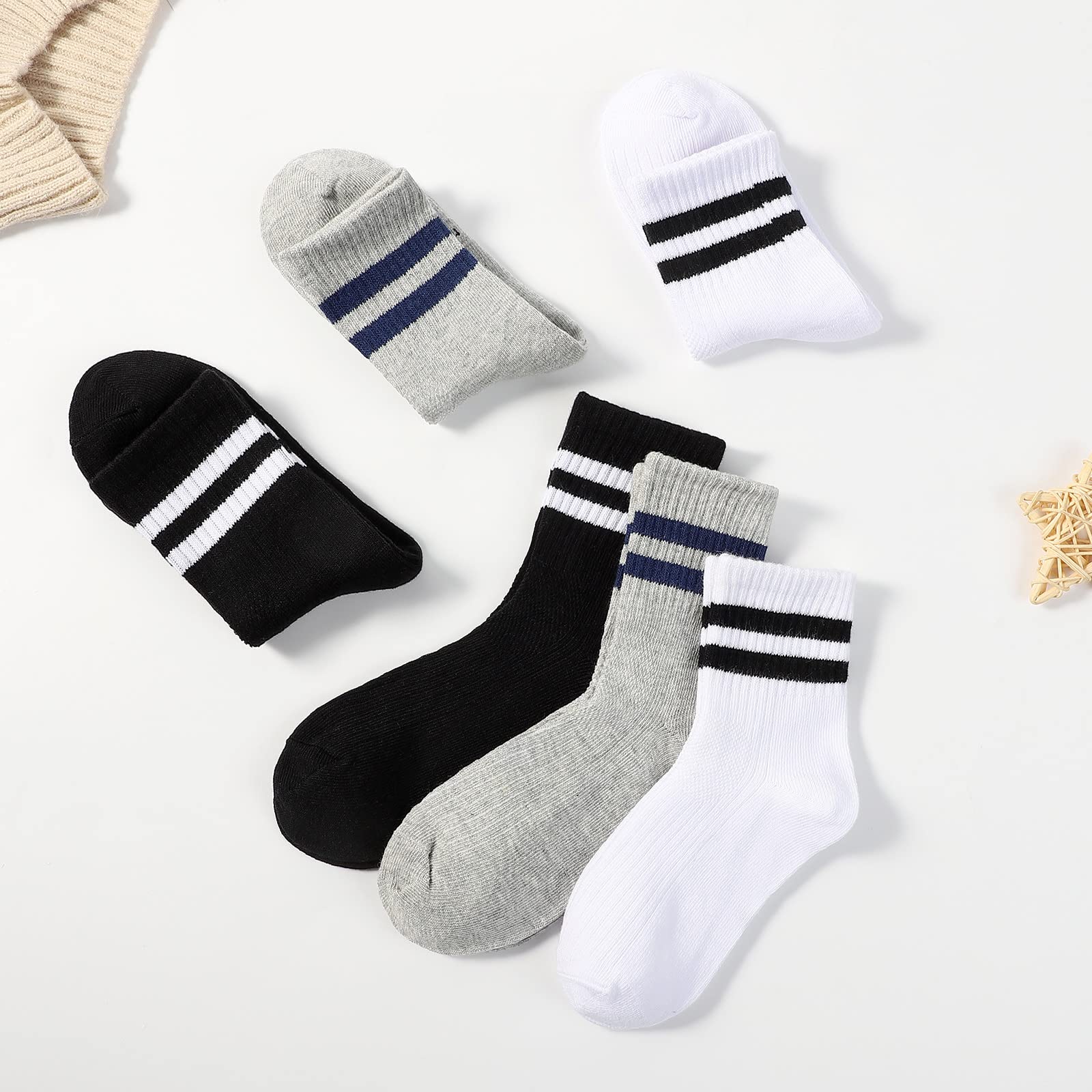 KEREDA Boys Crew Socks Kids Athletic Ankle Socks Uniform Socks for Girls 9 Pairs Multicolor 02 6-8 Years