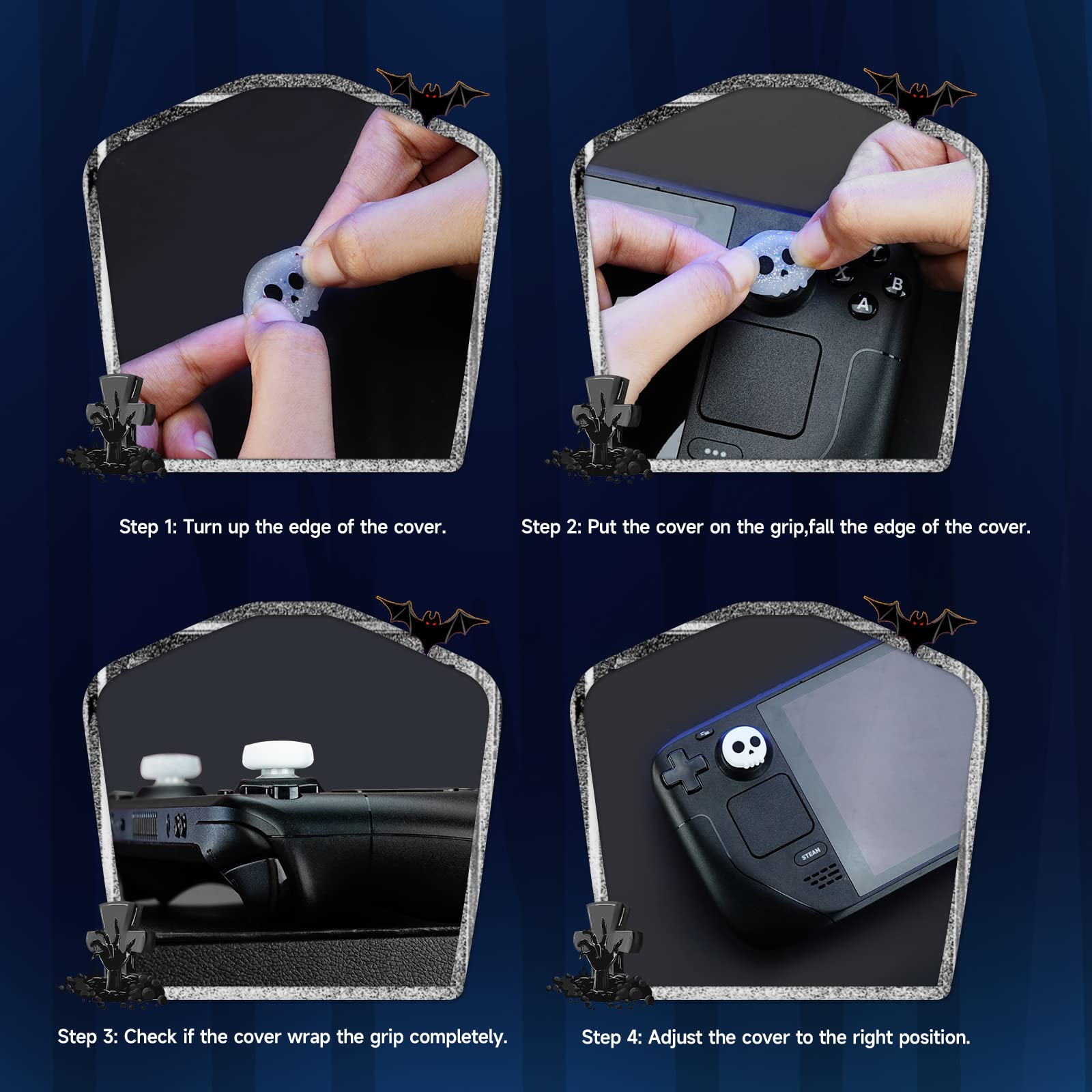 JINGDU Thumb Grip Caps for Steam Deck, Silicone Thumbstick Caps Cover Compatible with Steam Deck, Joystick Cap Accessories for Steam Deck, Skull