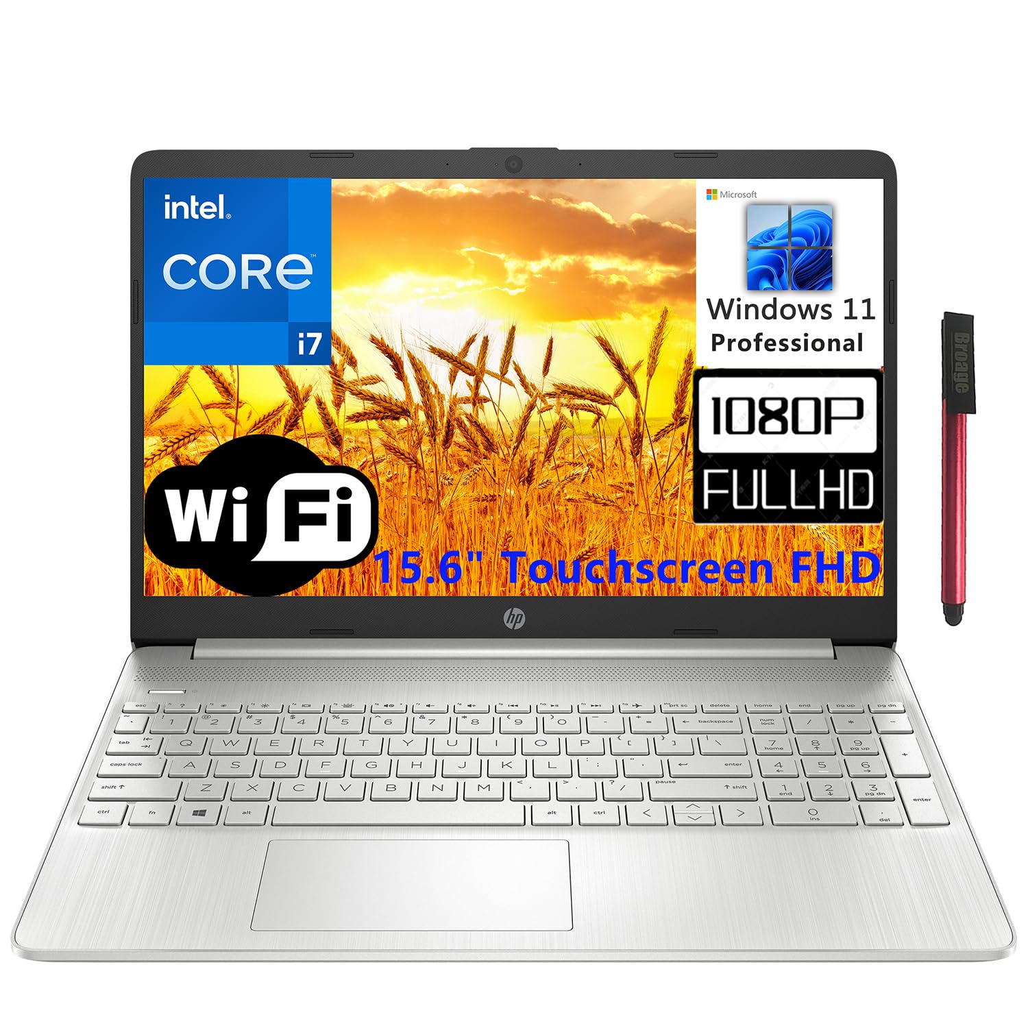 HP 15 15.6" FHD Touchscreen Windows 10 Pro Business Laptop Computer, Quad-Core i7-1165G7 up to 4.7GHz, 16GB DDR4 RAM, 1TB PCIe SSD, 802.11AC WiFi, Bluetooth 4.2, Type-C, Broage 64GB Flash Stylus