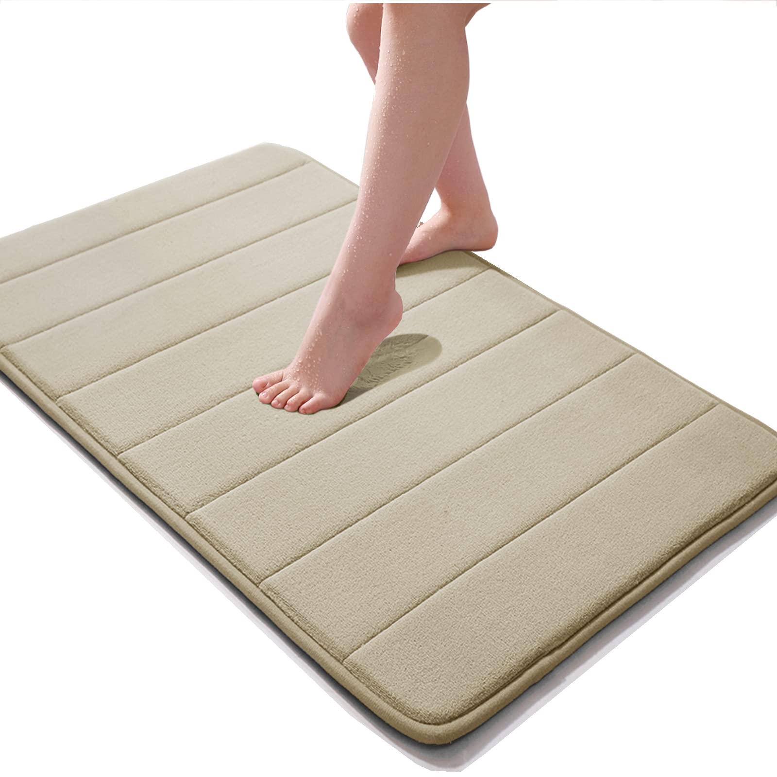 JMTOOR Memory Foam Bath Mat 17" X 24" Coral Velvet Super Non-Slip Rapid Water Absorption Soft and Comfortable Easier to Dry Machine Wash Bathroom Mat, Camel