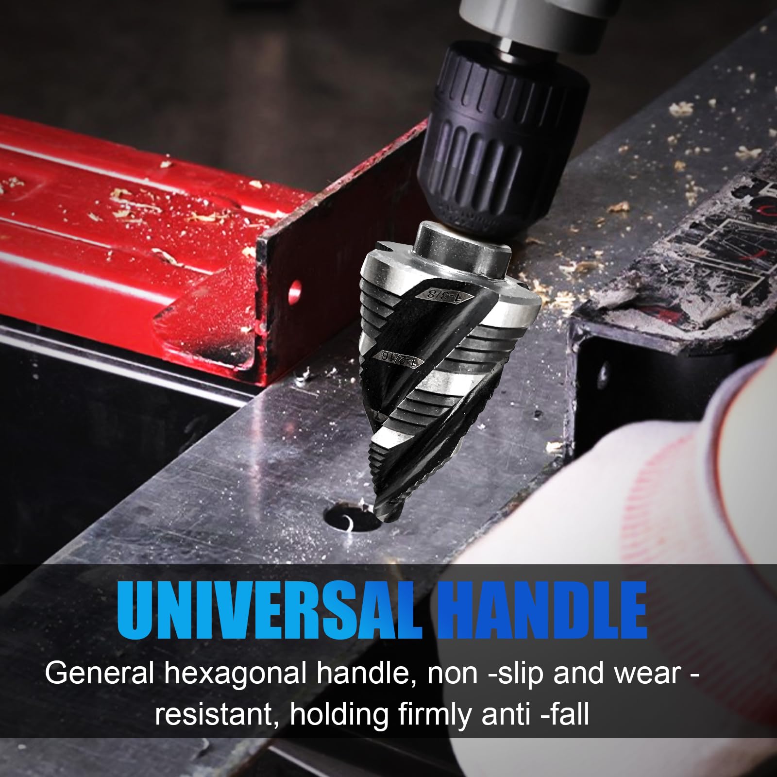 M35 Four Spiral Flute Step Drill Bit Set 1/4" - 1-3/8" (19 Sizes, 1/4" Hex Shank Unibit Step Drill bit, Impact Resistant M35 Cobalt Step Drill Bit, for Stainless Steel, Wood, Aluminum, Plastic