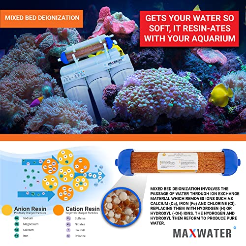 Max Water Mixed Bed Ion Exchange RODI Aquarium Filter Resin Replacement Cartridge, Compatible with 10" Drinking Reverse Osmosis Water Filtration System