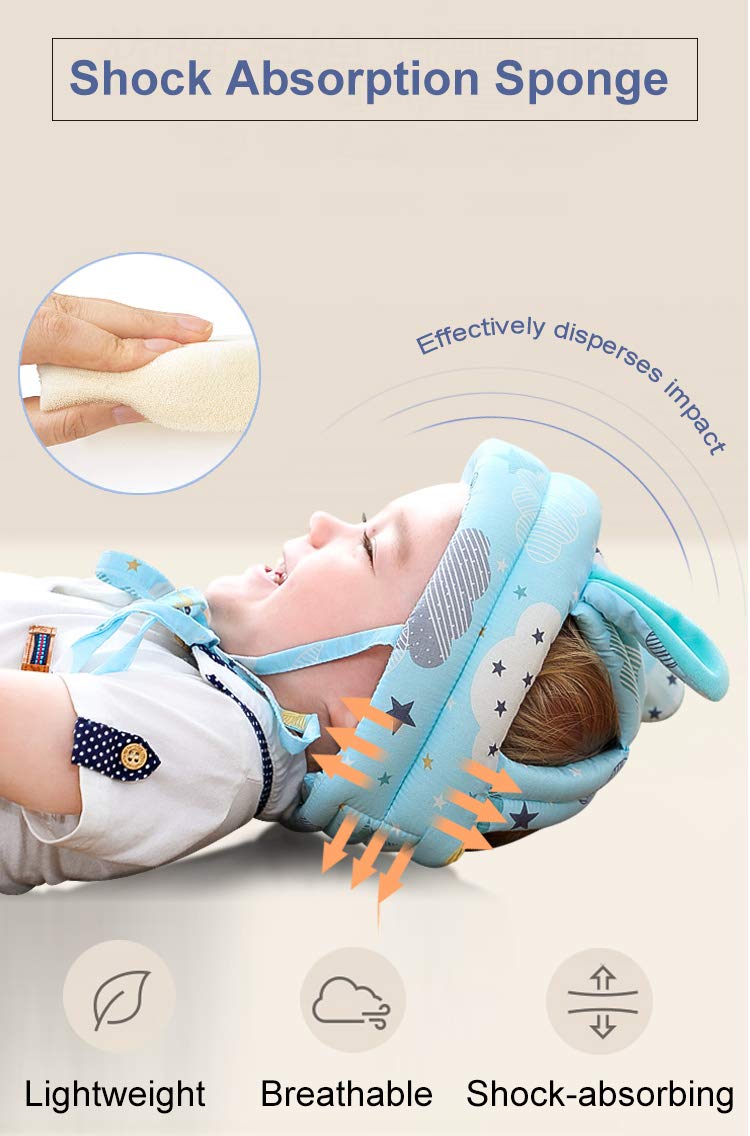 JunNeng Baby Walker Head Helmet Toddler Head Protector Bumper Bonnet with Knee Pads&Anti-Slip Socks (Dniosaur)