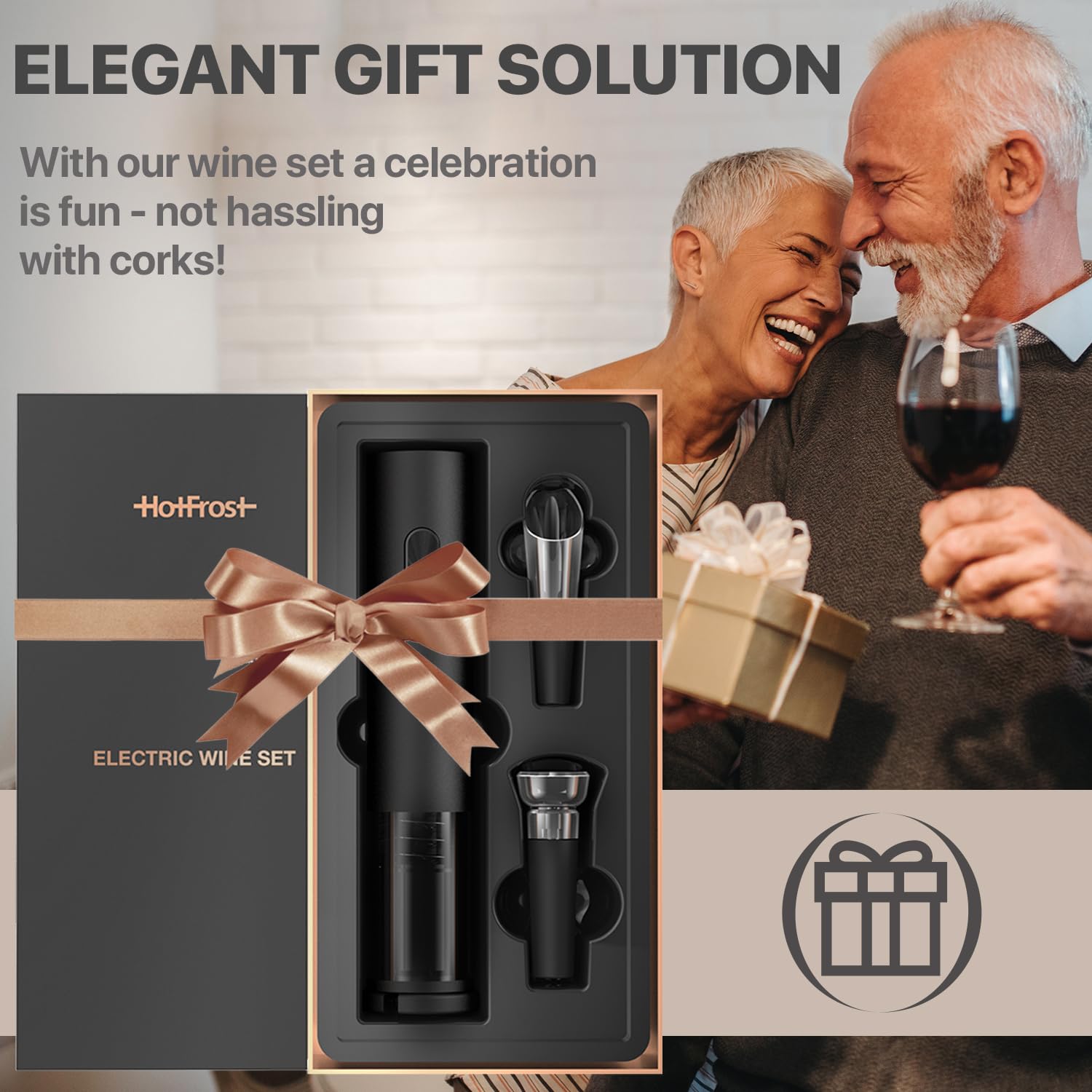 HotFrost Electric Wine Opener β Wine Bottle Opener Kit with Foil Cutter, Wine Aerator, Vacuum Stopper β Battery-Operated Corkscrew Wine Opener β Cordless Automatic Wine Opener β Birthday Wine Gift Set