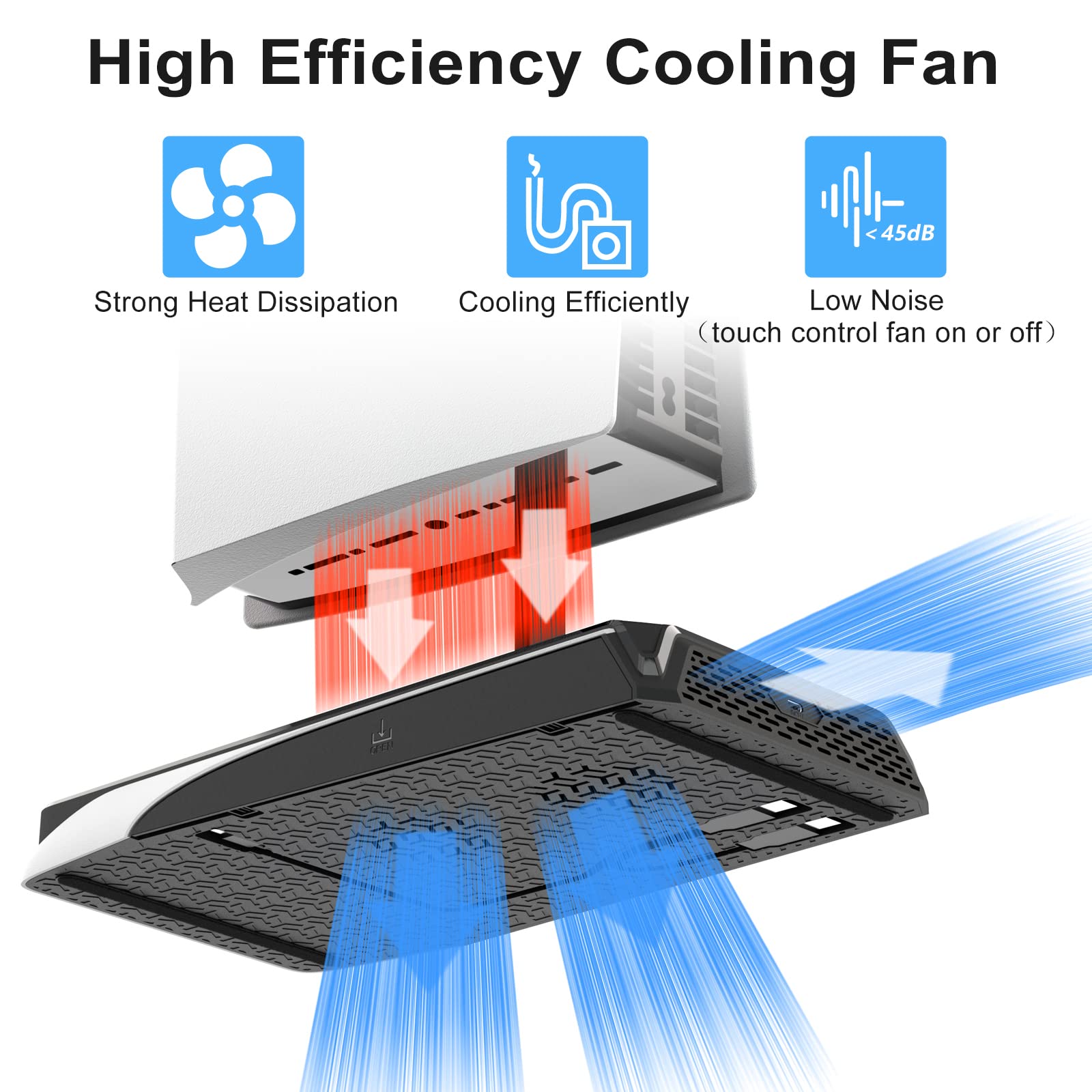 LANCUBE PS5 Stand with Cooling Station, PS5 Dual Controller Charging Station and LED Light for Playstation 5 Console Disc & Digital Edition, Cooling Fan, Headset Holder,12 Game Slots