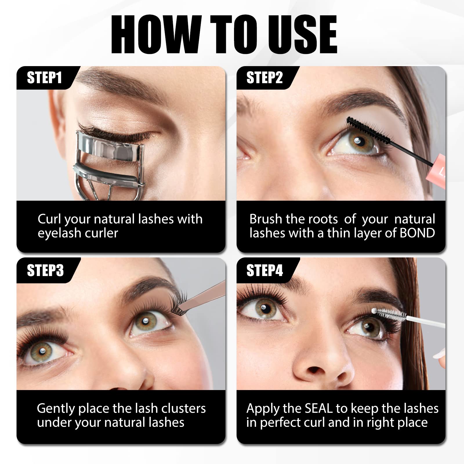 Lash Clusters IKVVOM 60 Pcs DIY Lash Extension Cluster Lashes 10-16mm C curl, Individual Lashes Cluster Lashes False Eyelashes Natural Look Volume Fluffy Wispy LashesF (Volume Mix)