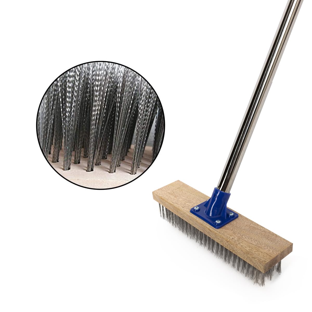 MEIBEI Deck Brush, Stainless Steel Wire with Long Handle 57", Perfect for Algae, Tough Stains on Concrete, Walkways, Patio and Swimming Pool