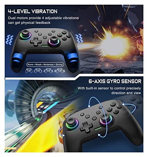 KLEEME Game Controller Wireless Controller Compatible with Nintendo Switch OLED Console Pro Gamepad with 600Mah Rechargeable Battery Programmable Turbo Function