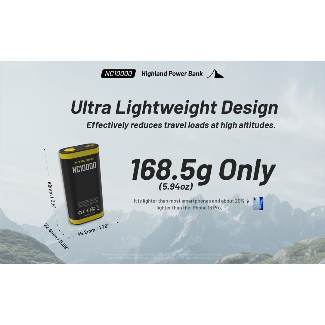 Nitecore NC10000 Outdoor Power Bank with Flashlight, 10000mAh USB-C Fast Charging QC PD with Lumentac Charging Cord