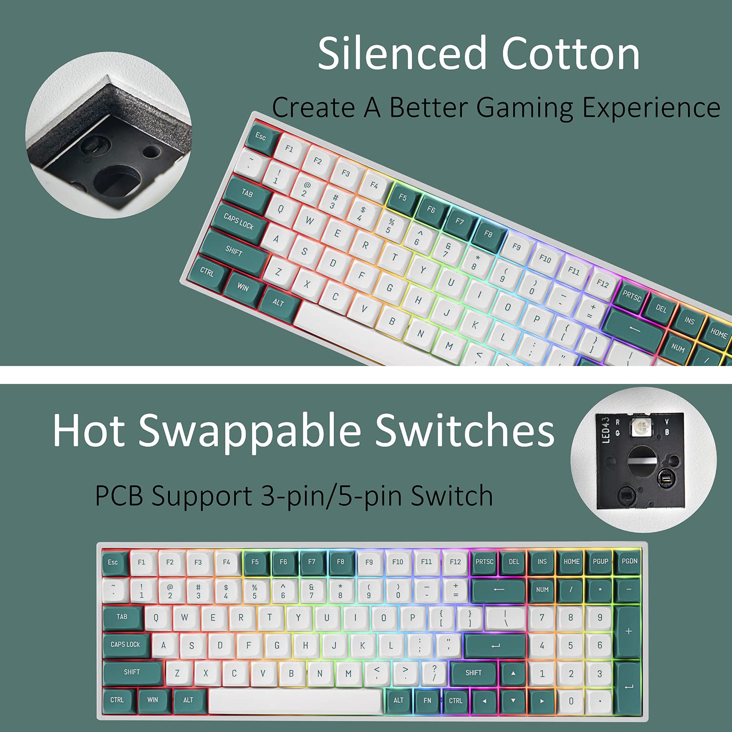 ONE METER Wireless Mechanical Keyboard, RGB Backlit Full Size 100 Keys with Hot Swappable Gateron Switches and PBT Keycaps, Bluetooth5.0/2.4G/Wired Rechargeable Gaming Keyboard for Mac Windows PC