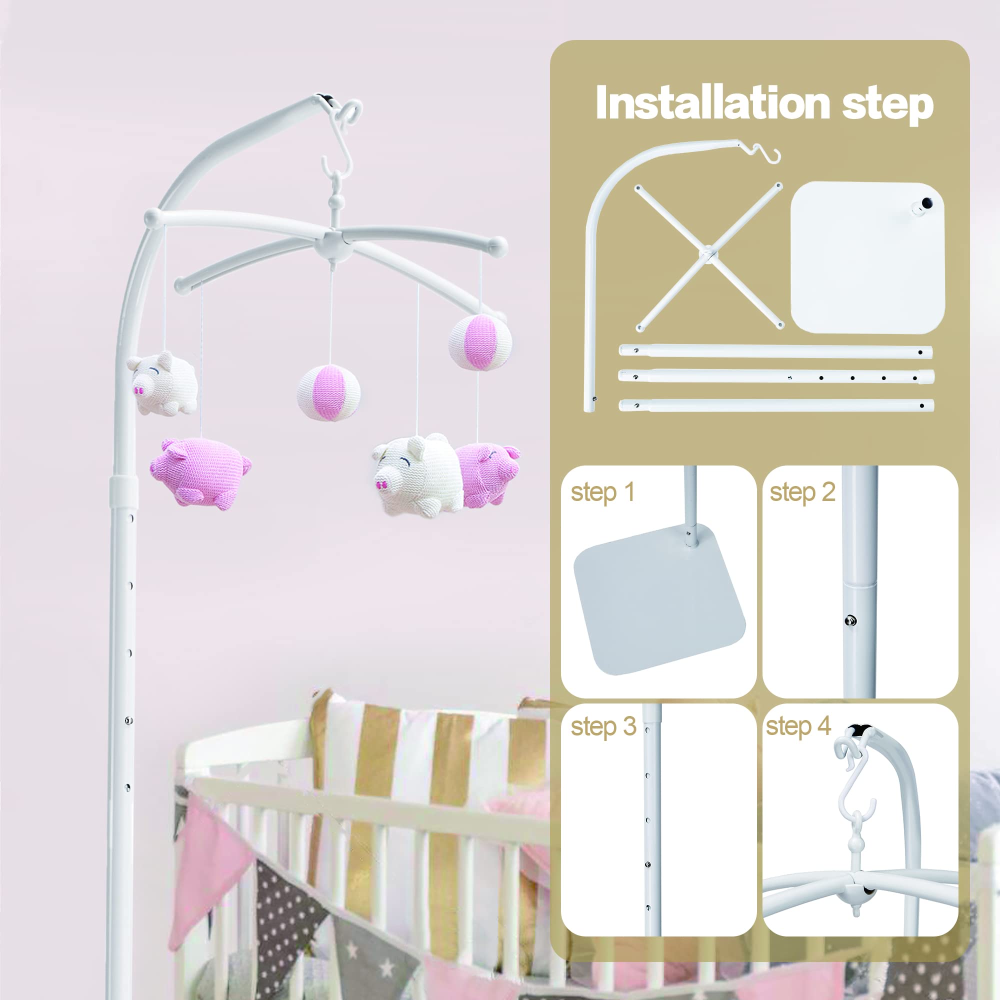 Lanttoe Floor-Standing Mobile Arm 69 Inches for Baby Nursery-Baby Mobile with Matching Nursery Mobile Attachment-Multifunction Mobile Arm-Upgrade Large Base Anti-Dumping System