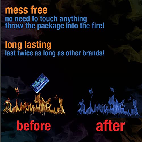 Magical Flames - Blue Flames - Create Blue Vibrant Flames for Fire Pit - (12 Pack) - Campfire, Bonfire, Outdoor Fireplace – Magical, Blue Funky, Mystic Flames – Twice The Color – Half The Price