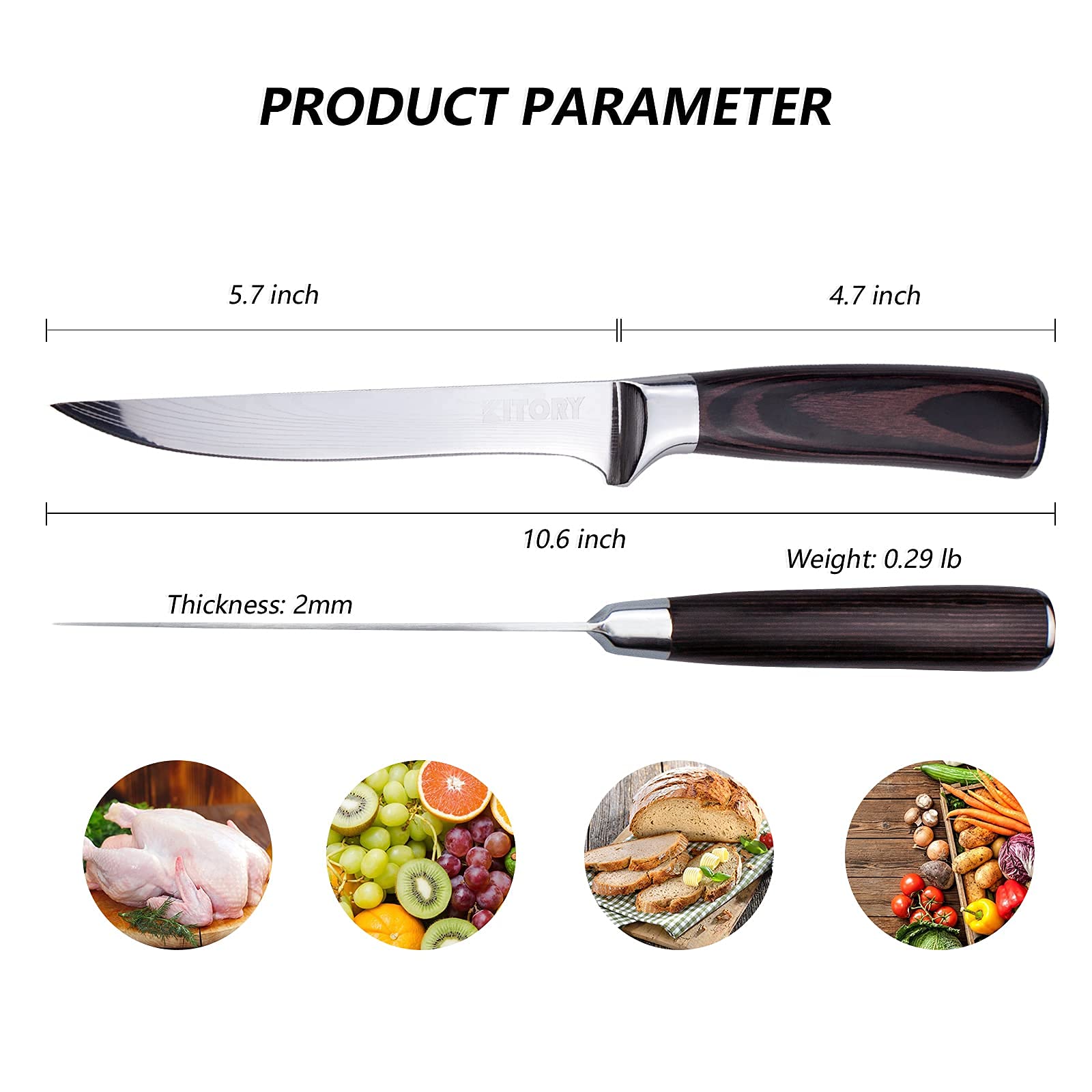 Kitory Boning Knife 6", Carving Knife Fillet Knife with Sheath, Ergonomic & Pakkawood Handle, 2023 Gift