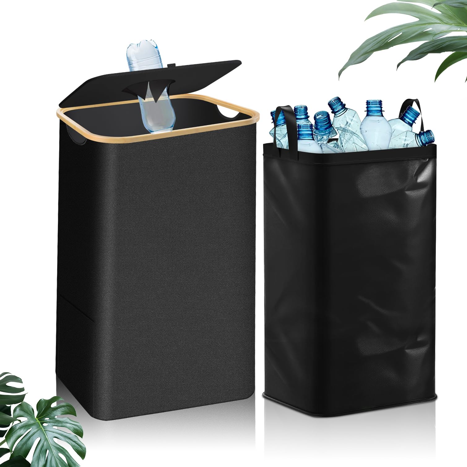 Mieaoll Recycling Bin for Kitchen,Bottle Recycle Bin Indoor 26Gallon Large Capacity with Removable Tote Bag,Bin Zip-Top Can,Black