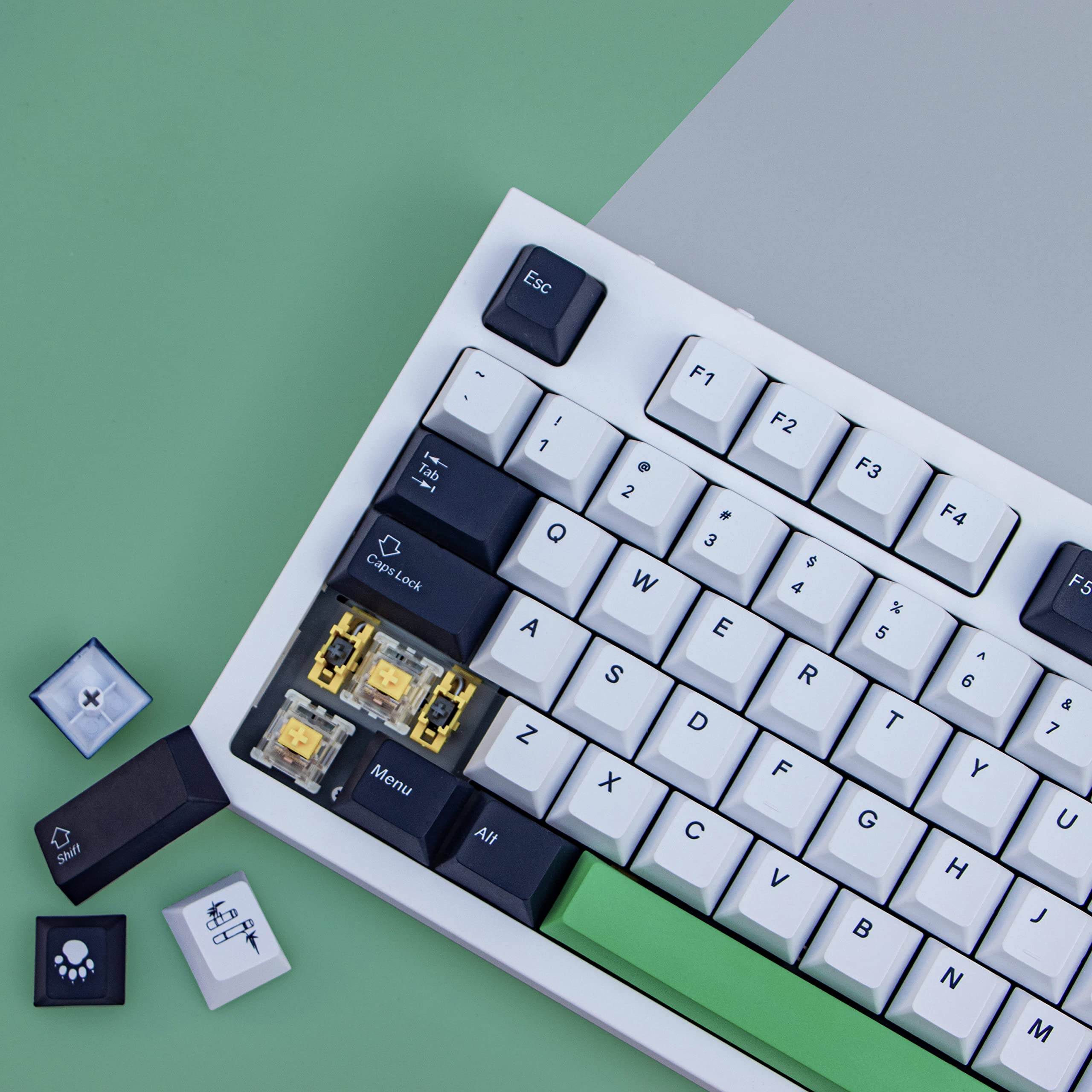 LWMIDOUZ PBT Keycaps,130 Keys Dye-Sublimation Cherry Profile keycap Custom Keycaps for 61/64/68/75/87/96/98/104/108 Mechanical Gaming Keyboard Green