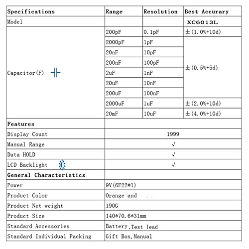 LCD Digital Meter XC6013L Capacitance Capacitor Tester mF uF Circuit Gauge Capacitance Meter Tester