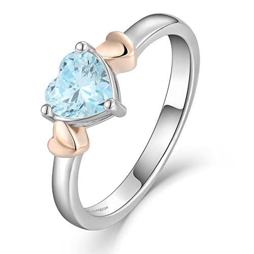 JO WISDOM Women Ring,925 Sterling Silver Heart Engagement Wedding Anniversary Promise Ring with 6mm 5A Cubic Zirconia ring size5