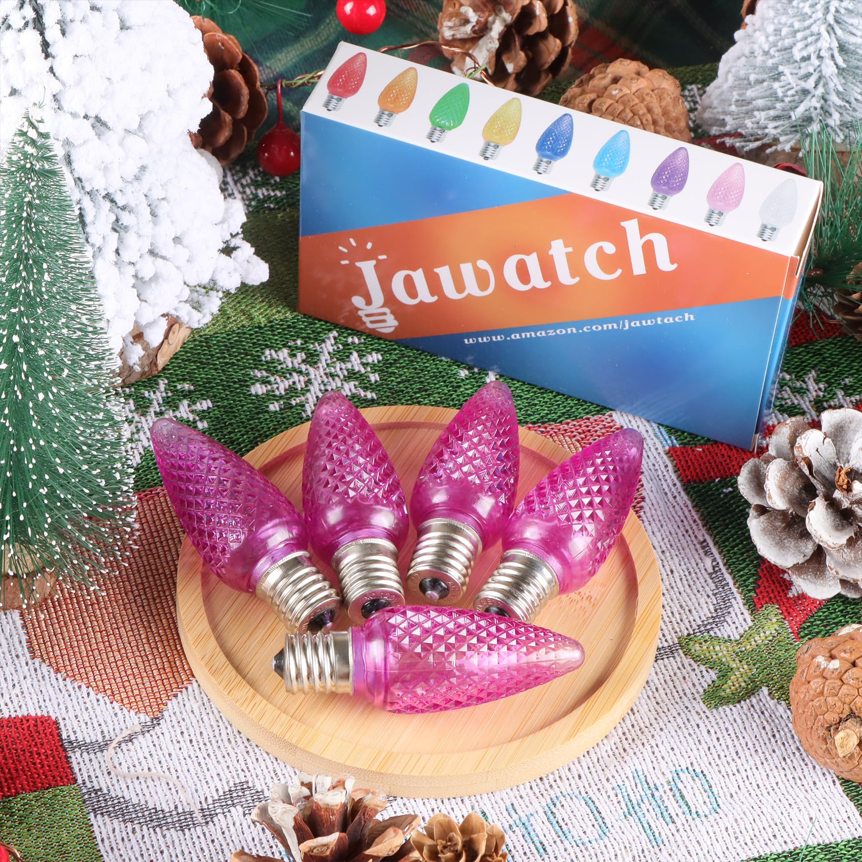 Jawtach C9 LED Christmas Light Bulbs - 25 Pcs C9 LED Bulbs Purple for E17 Candelabra Base - 1W for Outdoor String Lights, Holiday Decoration