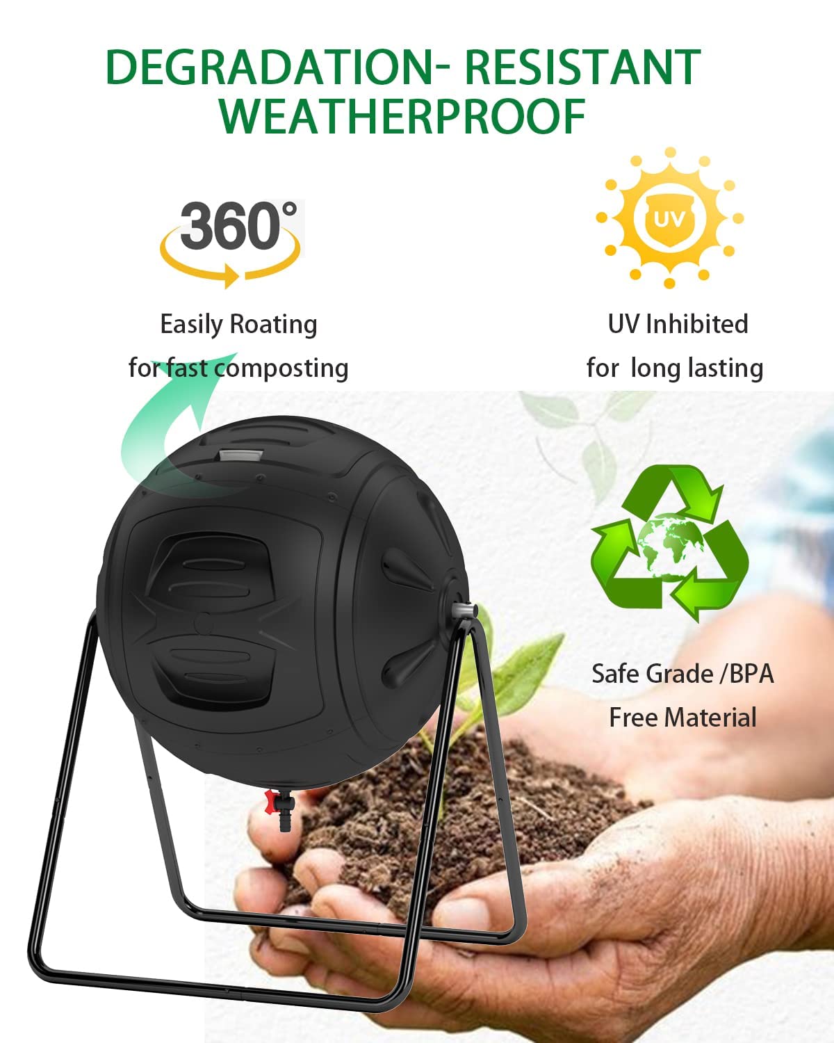 Multifunction Garden Tumbling Composter, Heavy-Duty Fast-Working Compost Bin with Easy-to-use Drain Plugs to Collect Liquid,Black