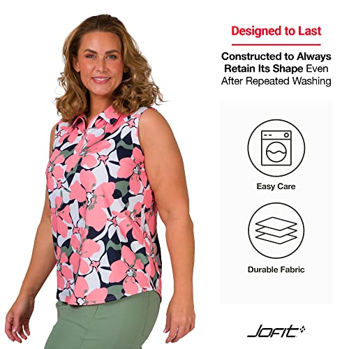 Jofit Apparel Women's Athletic Clothing Sleeveless Polo for Golf & Tennis, Size X-Small, Vibrant Floral