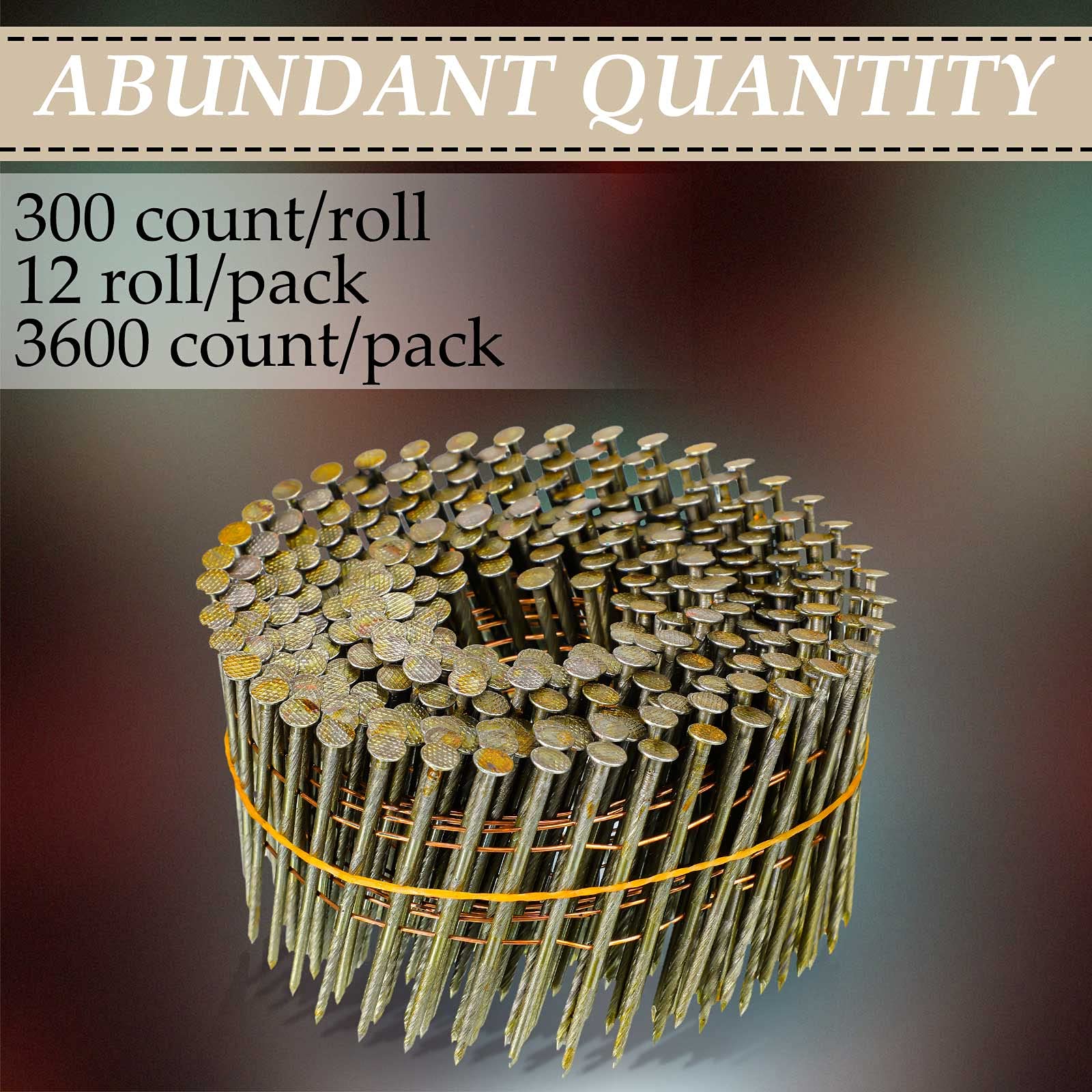 Hotop 3600 Count Siding Nails, 15-Degree Wire Collated Coil Stainless Steel Ring Shank Nails, Full Round Head Hot-Dipped Galvanized Siding Nailer Attachment Replacement Parts (2 Inch)