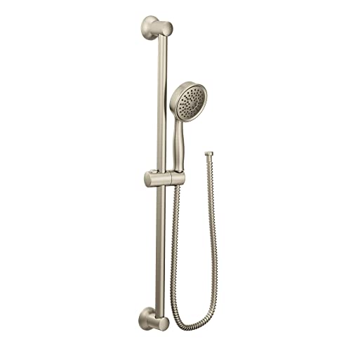 Moen A725BN Drop Ell for Handheld Showerhead, Brushed Nickel with Moen 3668EPBN Handheld Showerhead with 69-Inch-Long Hose Featuring 24-Inch Slide Bar, Brushed Nickel