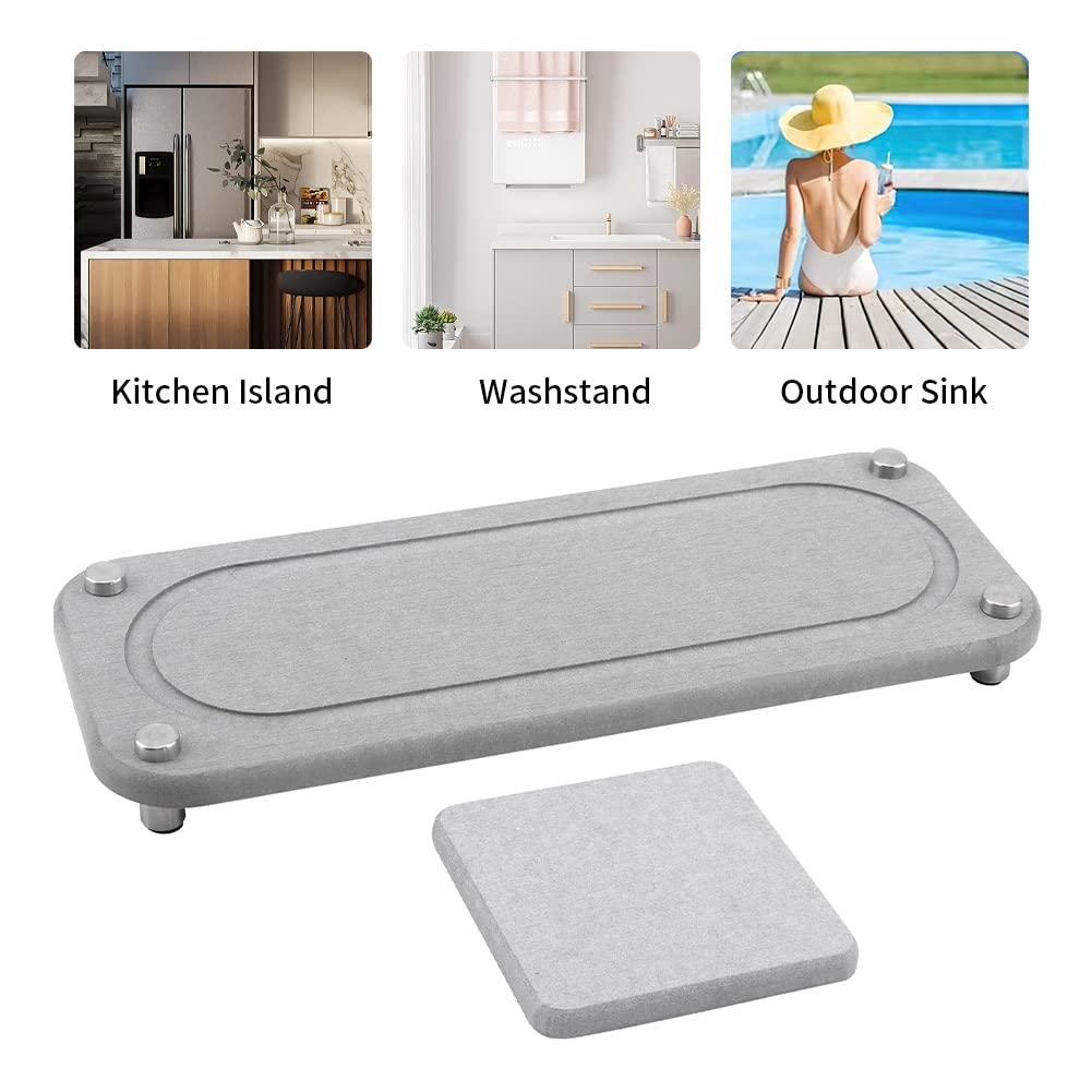 Instant Dry Sink Organizer, Soon Neat Kitchen Sink Caddy with 1 Pcs Square Coaster, Sponge Holder for Kitchen Sink, Sink Organizer for Kitchen Bathroom Countertop(Grey)