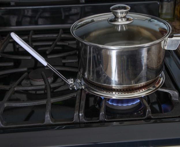 Home-X Stainless Steel Heat Diffuser for Gas and Electric Stove, Induction Cooktop Compatibility, Simmer Plate, Even Heat Distribution, Food Warmer, Flame Guard for Gas Top Cooking, Cool-Touch Handle