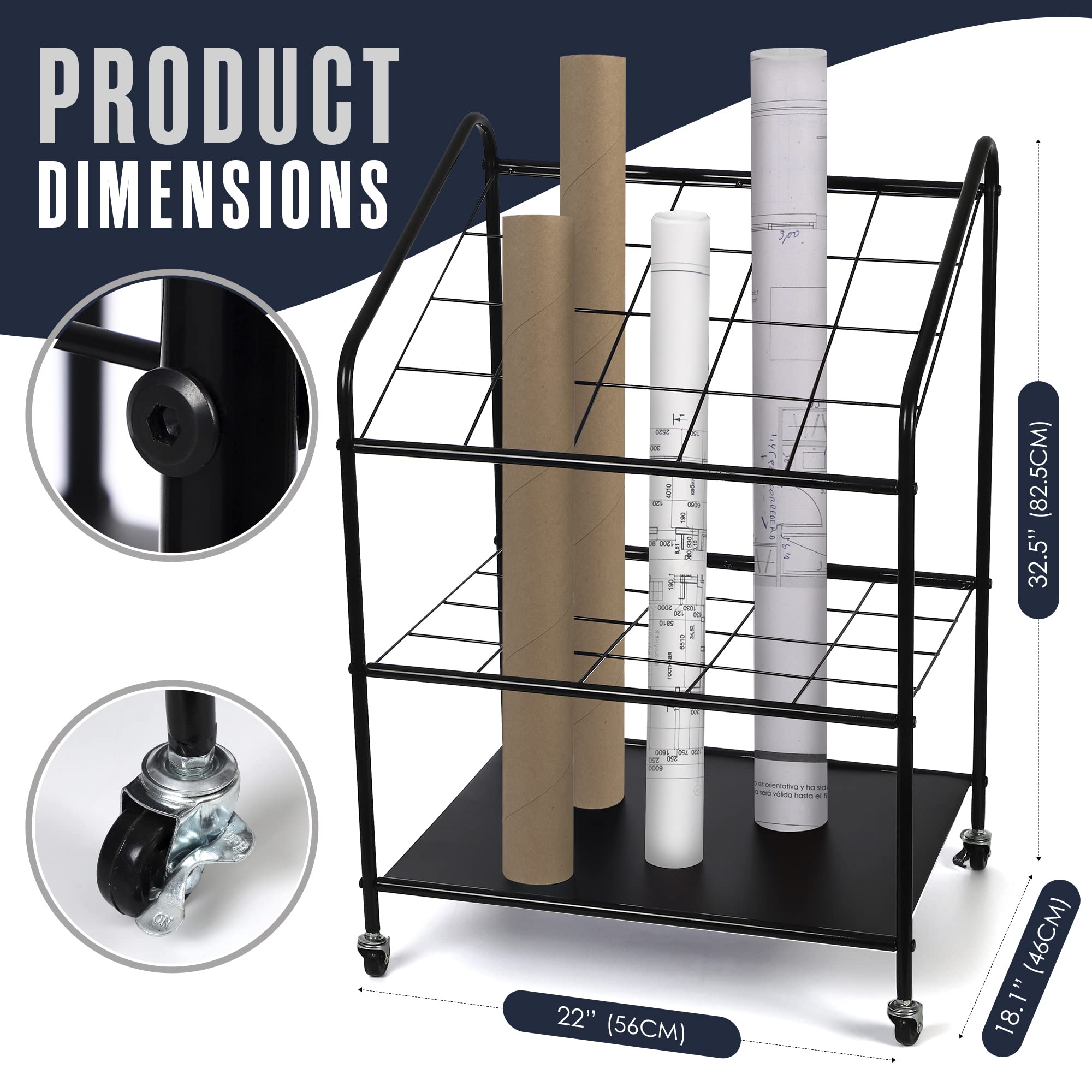 Houseables Blueprint Holder, Blueprint Storage Rack, Print Rack, Plan Holder, Poster Display Rack, Plan Rack, Blueprint Cabinet, Construction Plan Holder, Metal, 4x4β Compartments, 20 Slots, w/Wheels