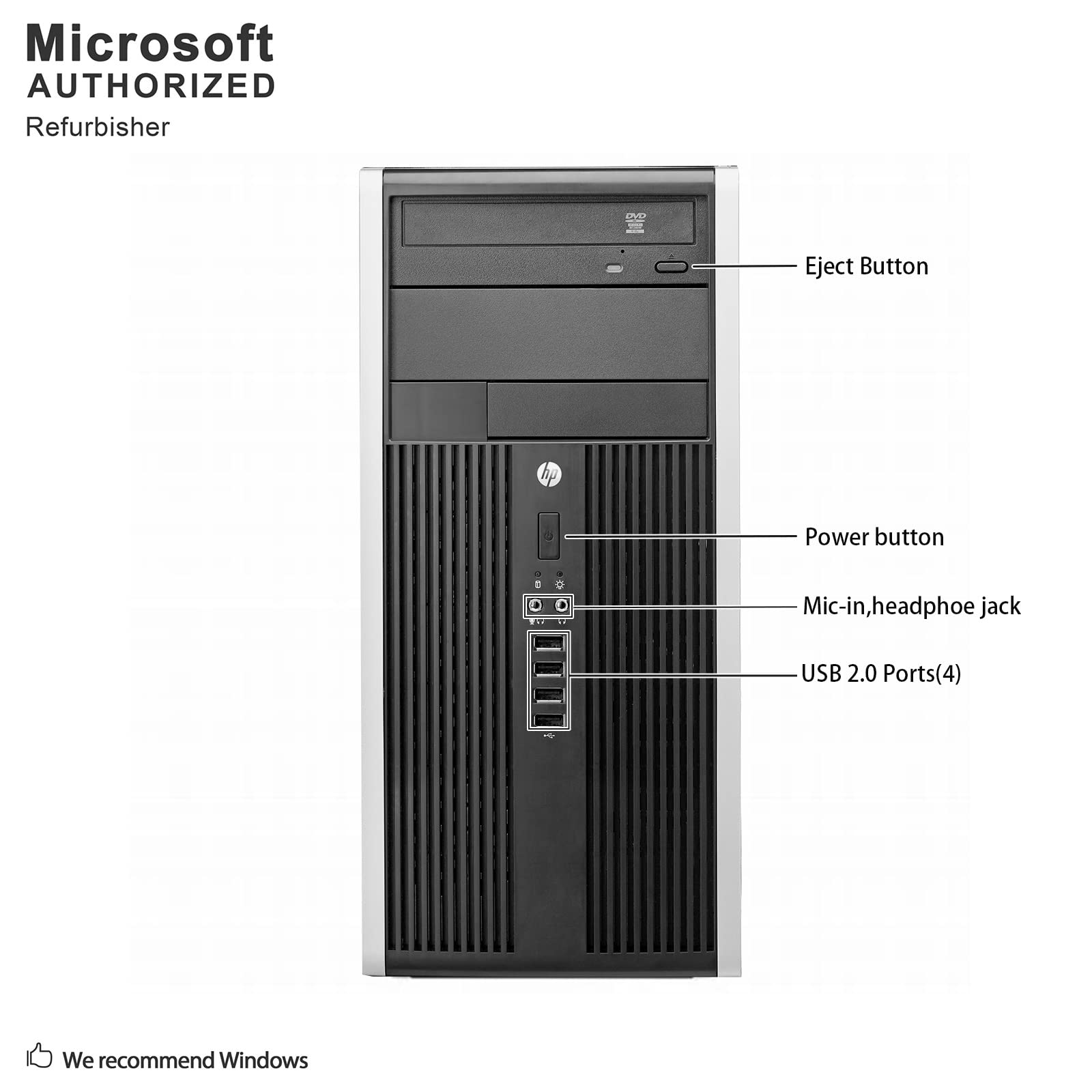 HP Desktop PC Computer Tower PRO 6300, Intel Quad Core i5-3570 3.8GHz, 8G DDR3, 500G, DVD, WiFi, BT, VGA, DP, Windows 10 Pro 64 Bit-Multi-Language Supports English/Spanish/French(Renewed)