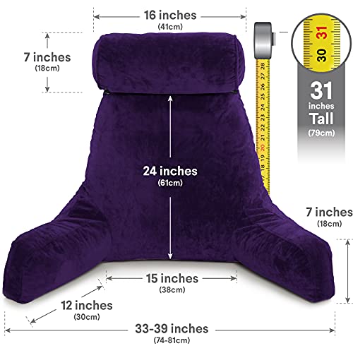 Husband Pillow Combo - Backrest Pillow with Arms : XXL Purple & Lap Desk Bed Tray : Grey - Memory Foam Reading Pillows for Bed w/Removable Neck Roll & Laptop Bed Tray Table