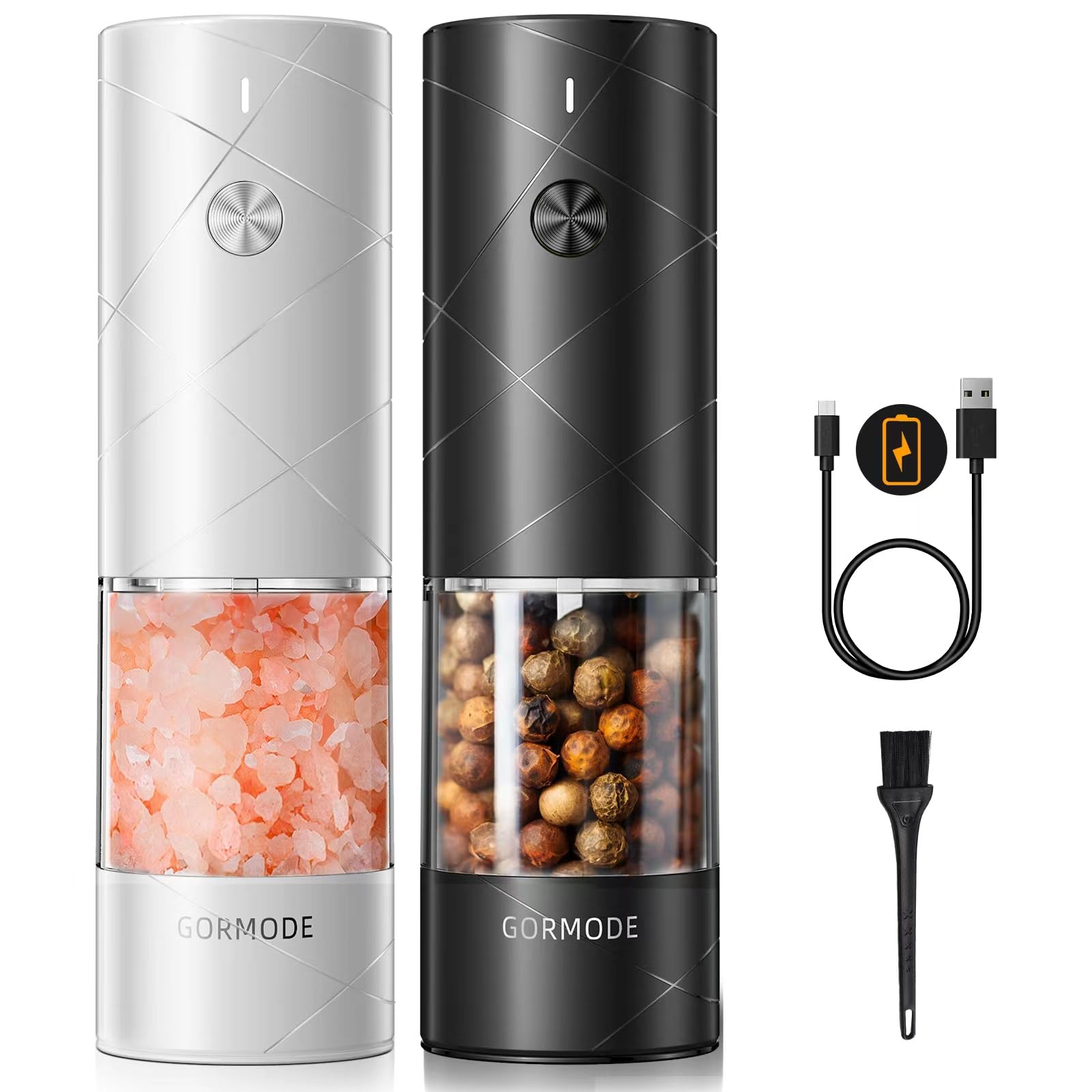 Large Capacity Electric Salt and Pepper Grinder Set – USB Rechargeable Salt Pepper Grinder Set of 2 – 6-Level Adjustable Coarseness–Automatic Salt Grinder and Pepper Mill – Easy One-Hand Operation