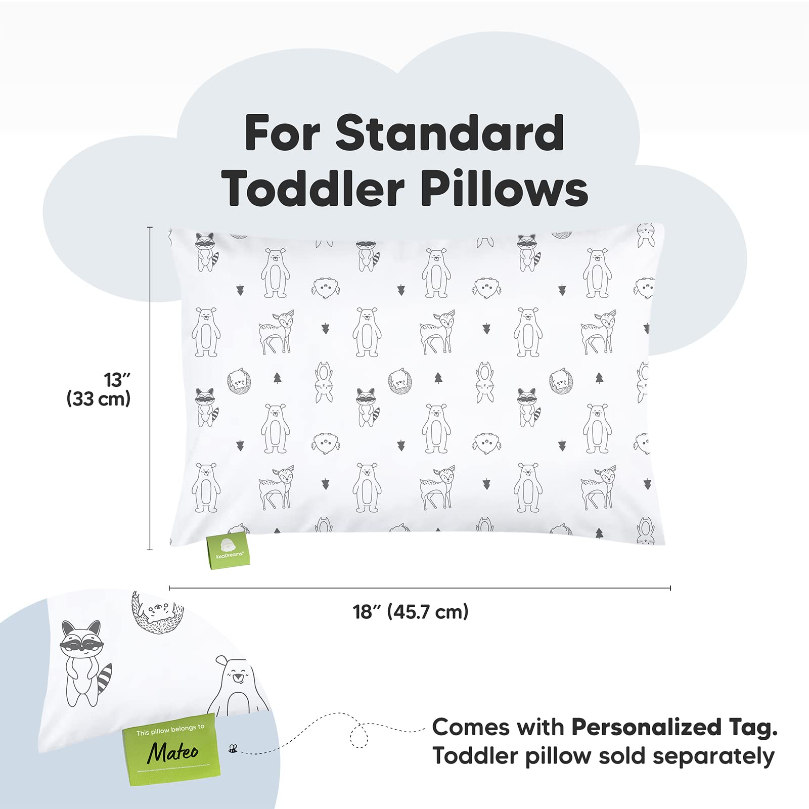KeaBabies Toddler Pillowcase for 13X18 Pillow - Organic Toddler Pillow Case for Boy, Kids - 100% Natural Cotton Pillowcase for Miniature Sleepy Pillows - Toddler First Pillow