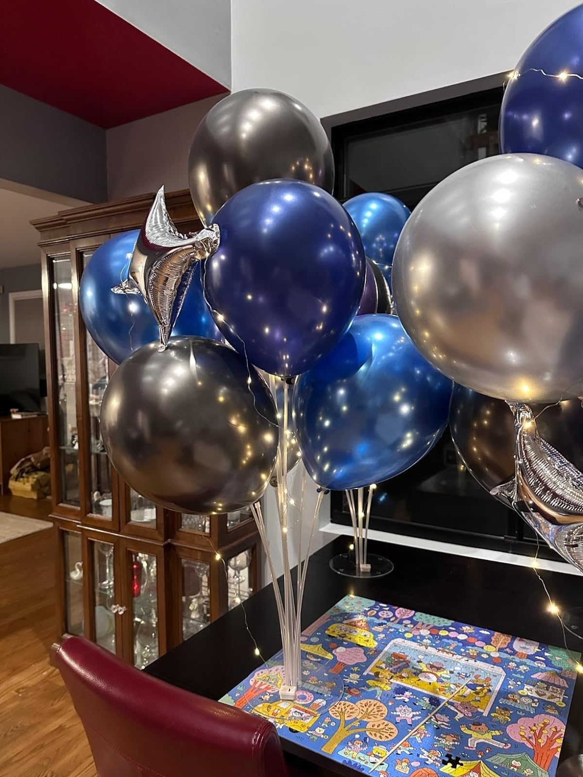 MYZSBRDM 4Sets Blue Balloons Stand,Blue Balloons Stands for Table,Blue Balloons Centerpieces for Tables for Birthday,Baby Shower,Wedding,Anniversary Table Party Decorations.(With light string)