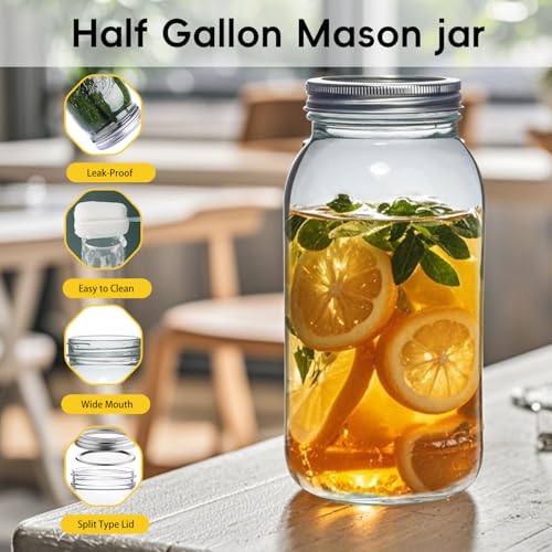 Ltzmcmy 64 oz Mason Jars Wide Mouth,3 Pack Large Half Gallon Mason Jar with Airtight Lids,Air Tight Glass Pickling Jars for Canning,Fermenting,Food Storage