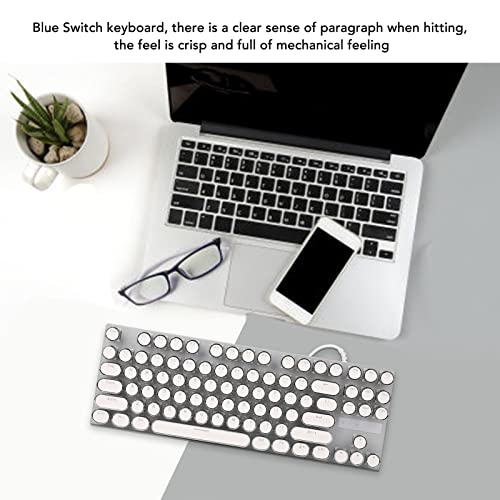 Mechanical Gaming Keyboard 87 Keys Blue Switches Mechanical Keyboard Waterproof for PC (White Electroplating Punk)