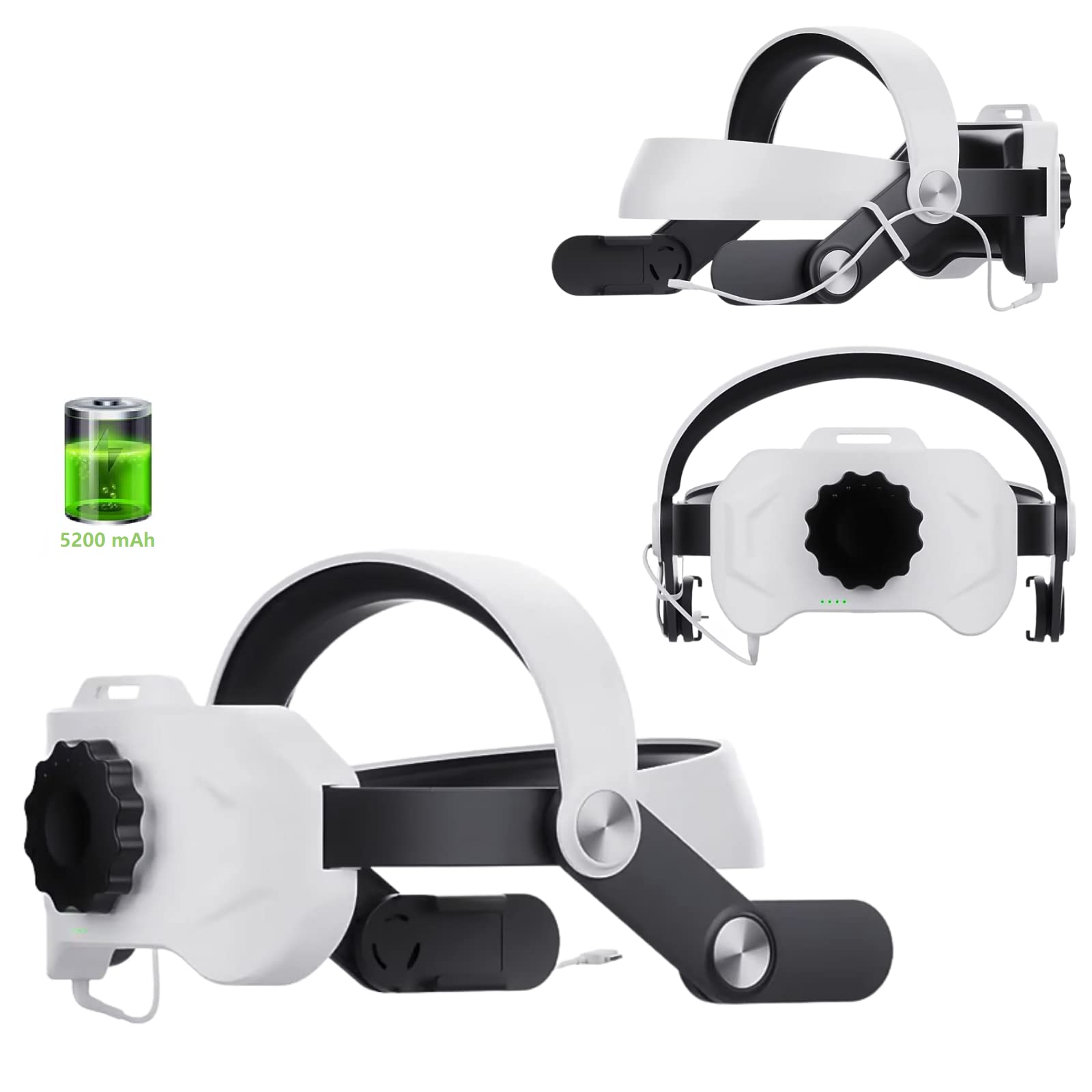 Meisuk 5200mAh Built-in Rechargeable Head Strap for Oculus Quest2 with Enhanced VR Support and Comfort. (White)