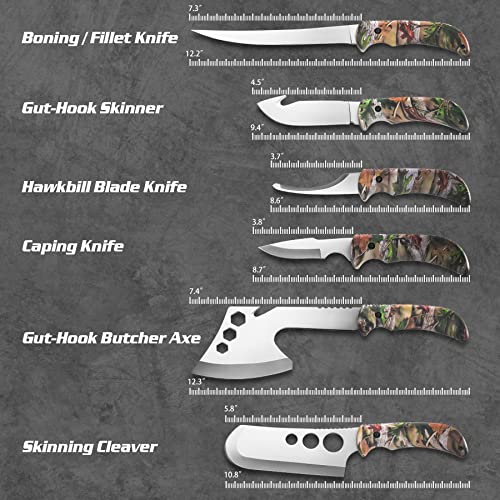 KNINE OUTDOORS Hunting Deer Knife Set Field Dressing Kit Forest Portable Butcher Game Processor Set, 12 Pieces
