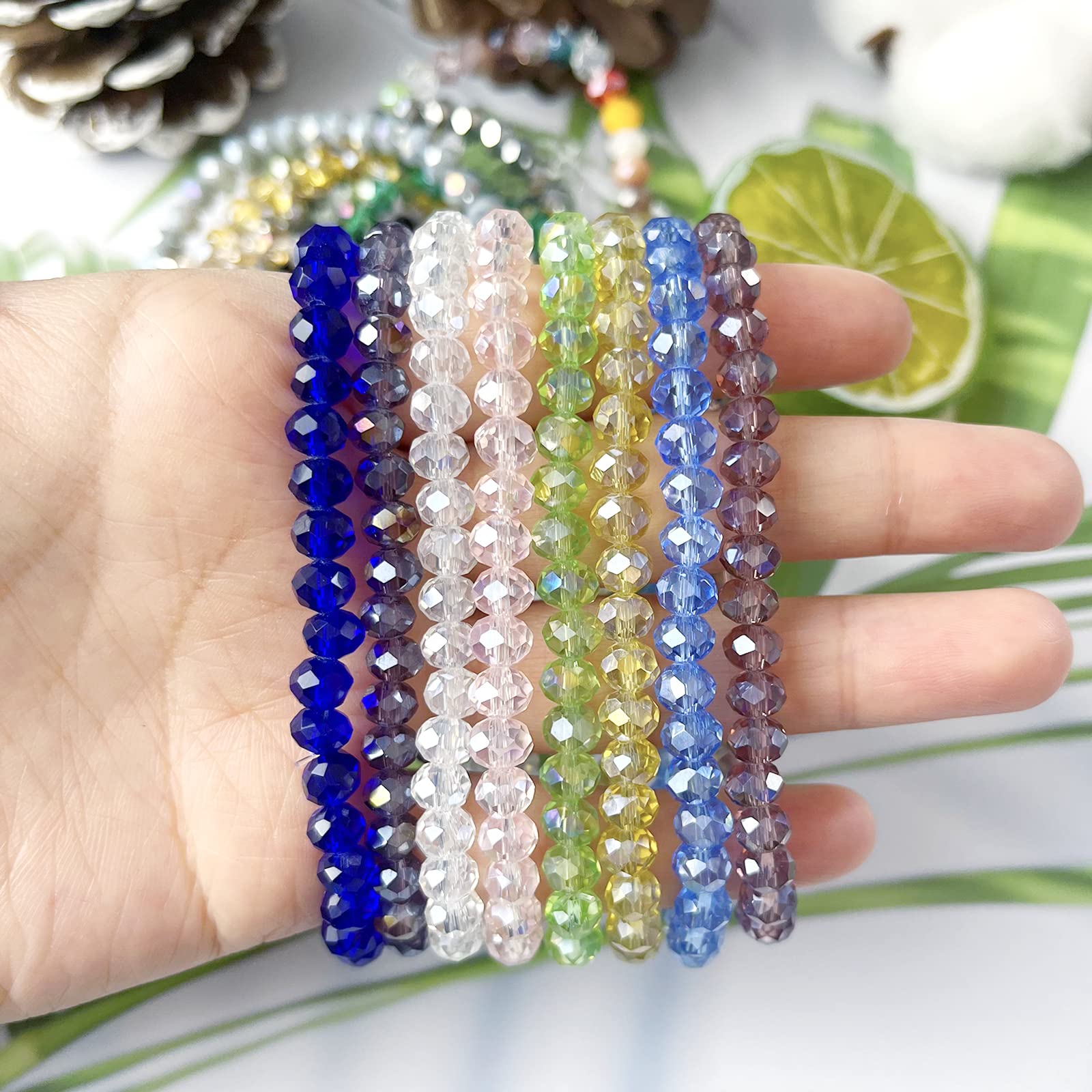JEWPARK 17Pcs Beaded Bohemian Bracelet for Women Stacking Crystal Beads Bracelets Faceted Glass Beads Bracelets Sparkly Versatile Stretch Cuff Bangle Set 4x6mm