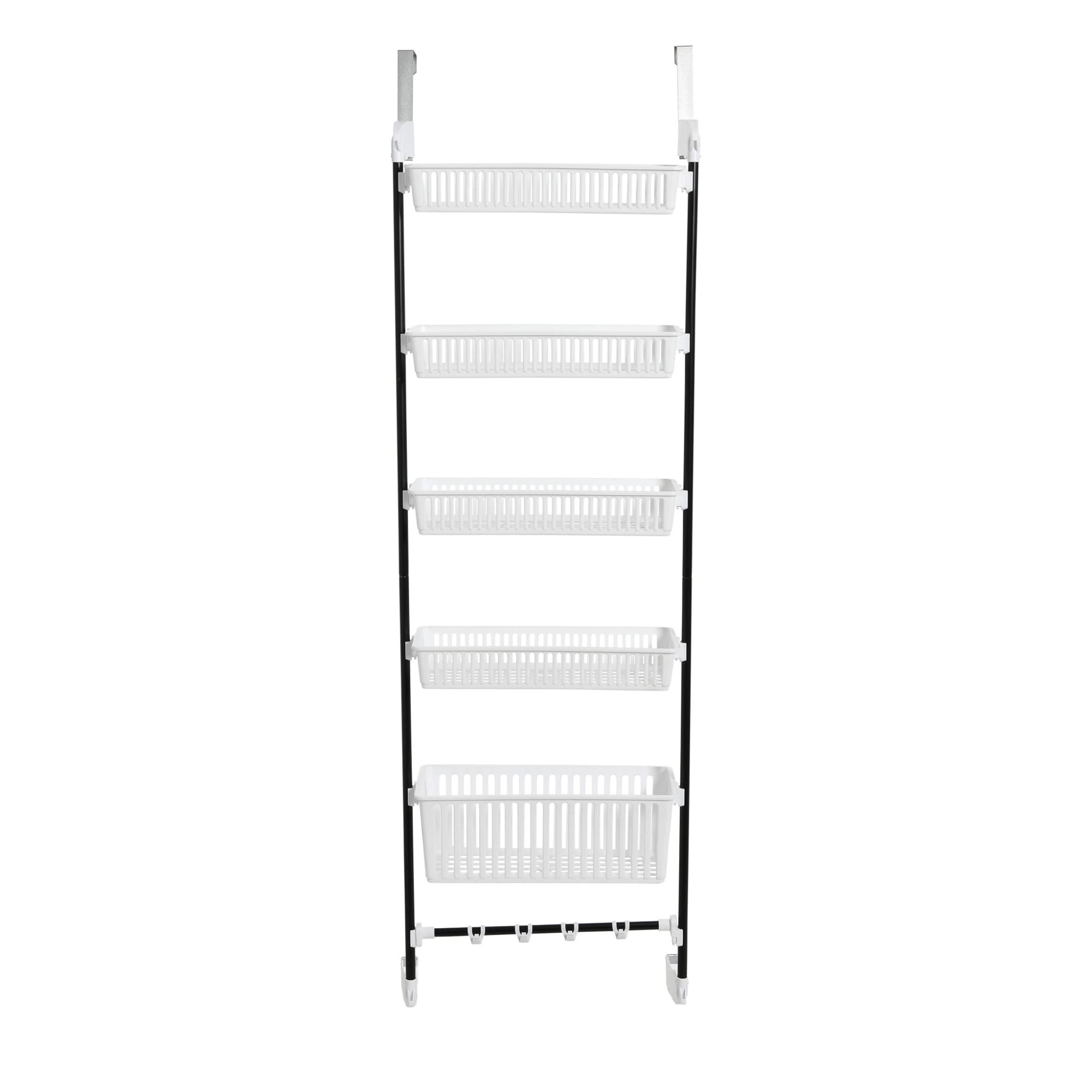 Household Essentials Household Essentials Over the Door Basket Storage Rack, White and Black