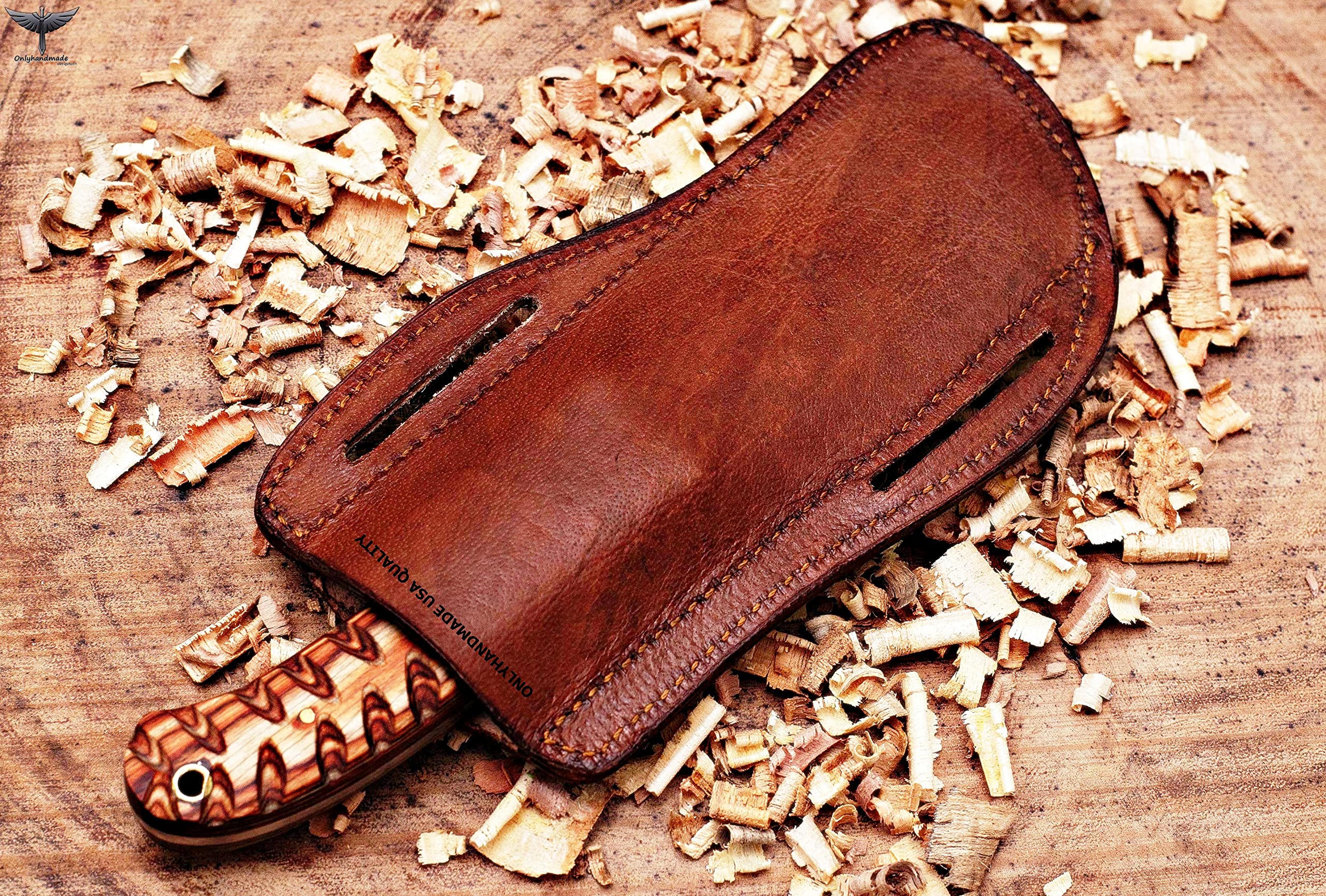 Leather Knife Sheath, Slanted Pancake Sheath, Tooled Leather Sheath, Belt Sheath, Beautiful Cow Boy Bull Cutter Knife Leather Sheath 100% Real Leather and Exotic Cow Hide Sheath - OHM-103 (OHM-103 PANCAKE)