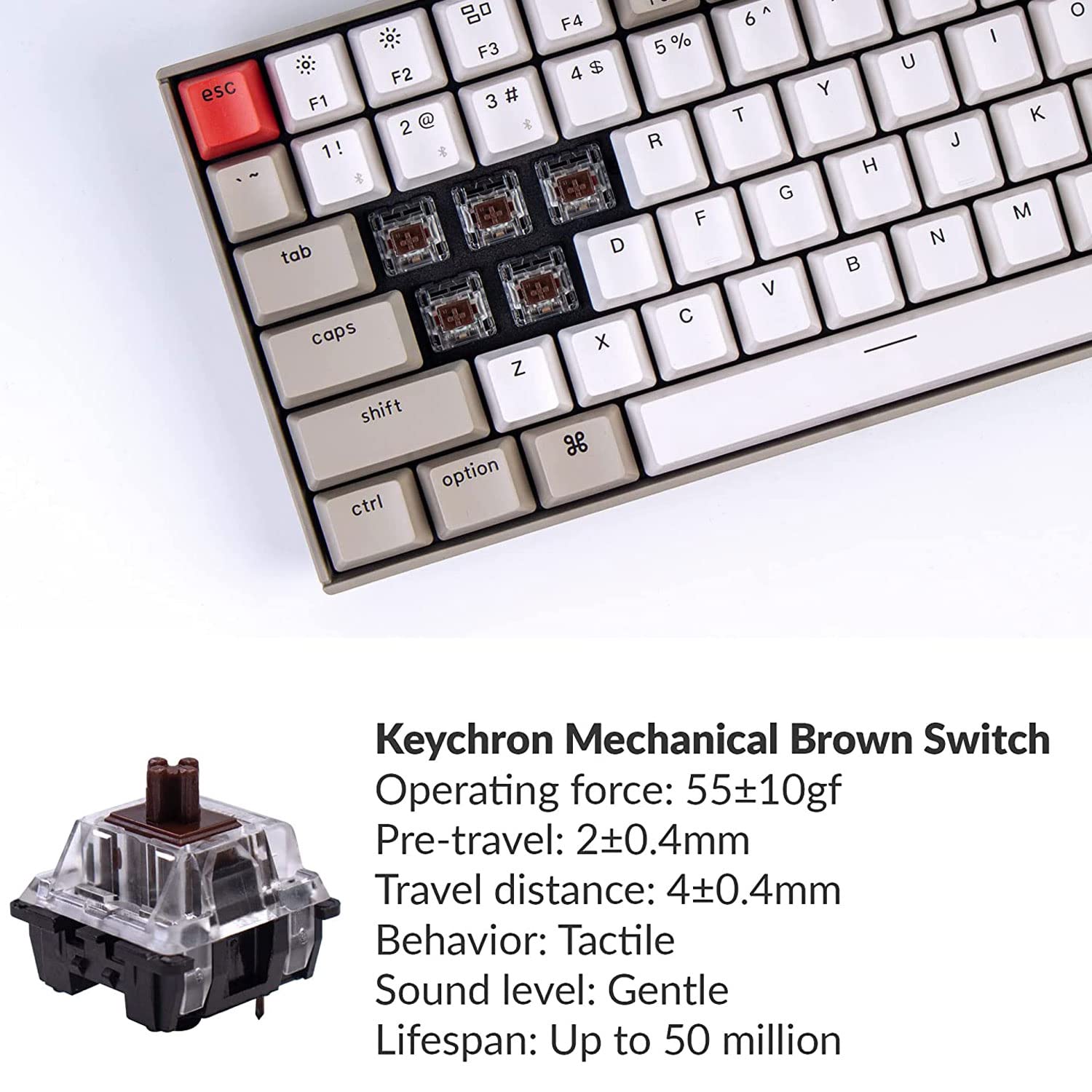 Keychron K2 Gaming Mechanical Keyboard Wireless/Wired, 84 Keys Retro Typewriter Mechanical Keyboard, Multitasking Bluetooth Keychron Brown Switch Computer Keyboard for Windows Mac PC Gamer