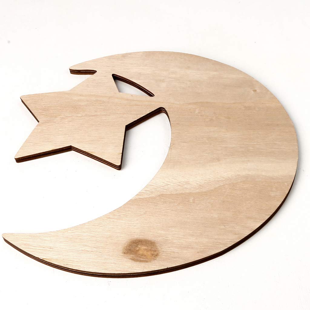 Jilin Rustic Wooden Crescent Moon Srar Eid Ramadan Party Food Serving Tableware Dessert Pastry Tray Display Holder Decor Ornament Eid Mubarak Balloon