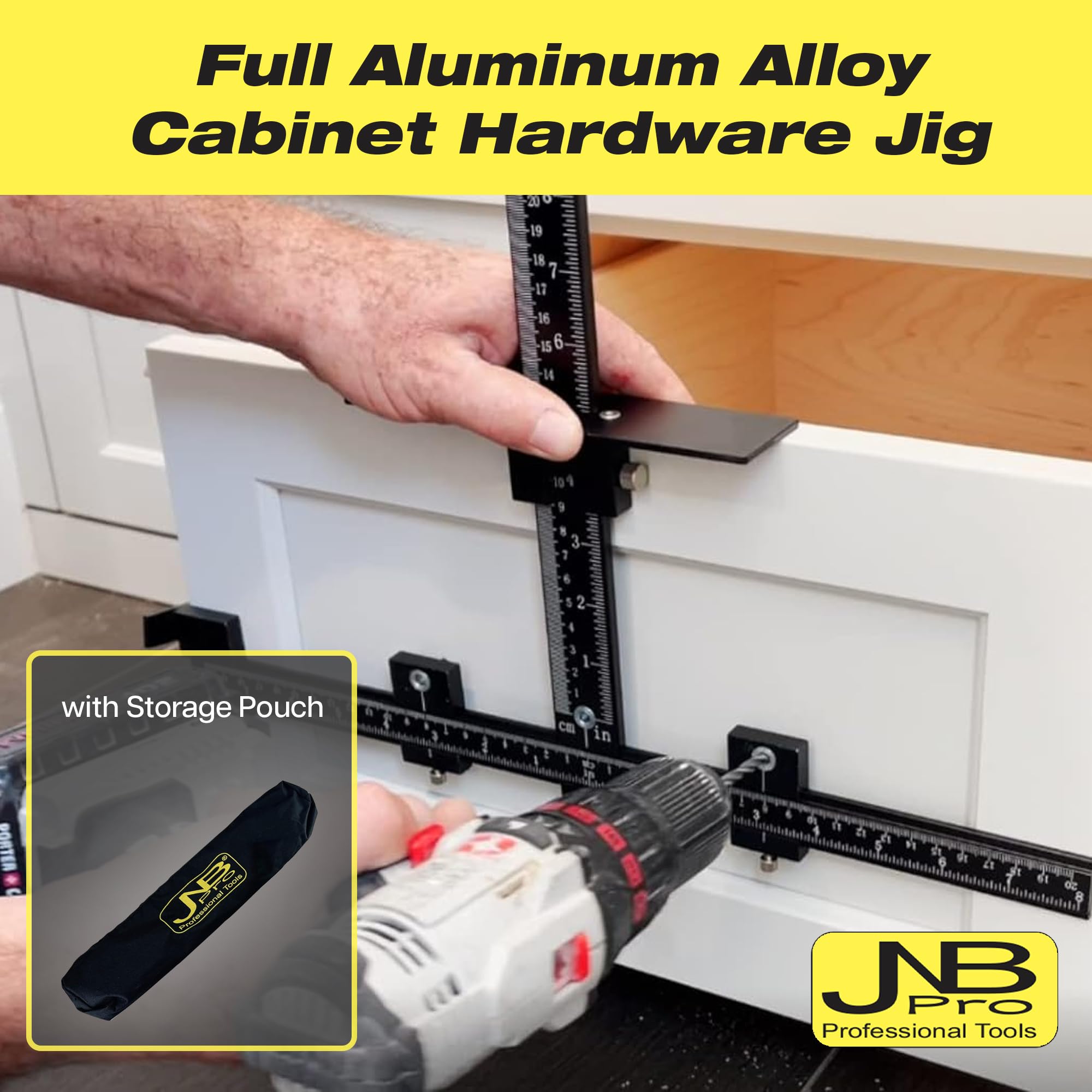 JNB PRO Precision Aluminum Cabinet Hardware Jig Tool - Enhanced Drill Guide for Knobs, Pulls, and Handles Installation - Adjustable, Durable, and User-Friendly Template for Doors & Drawers