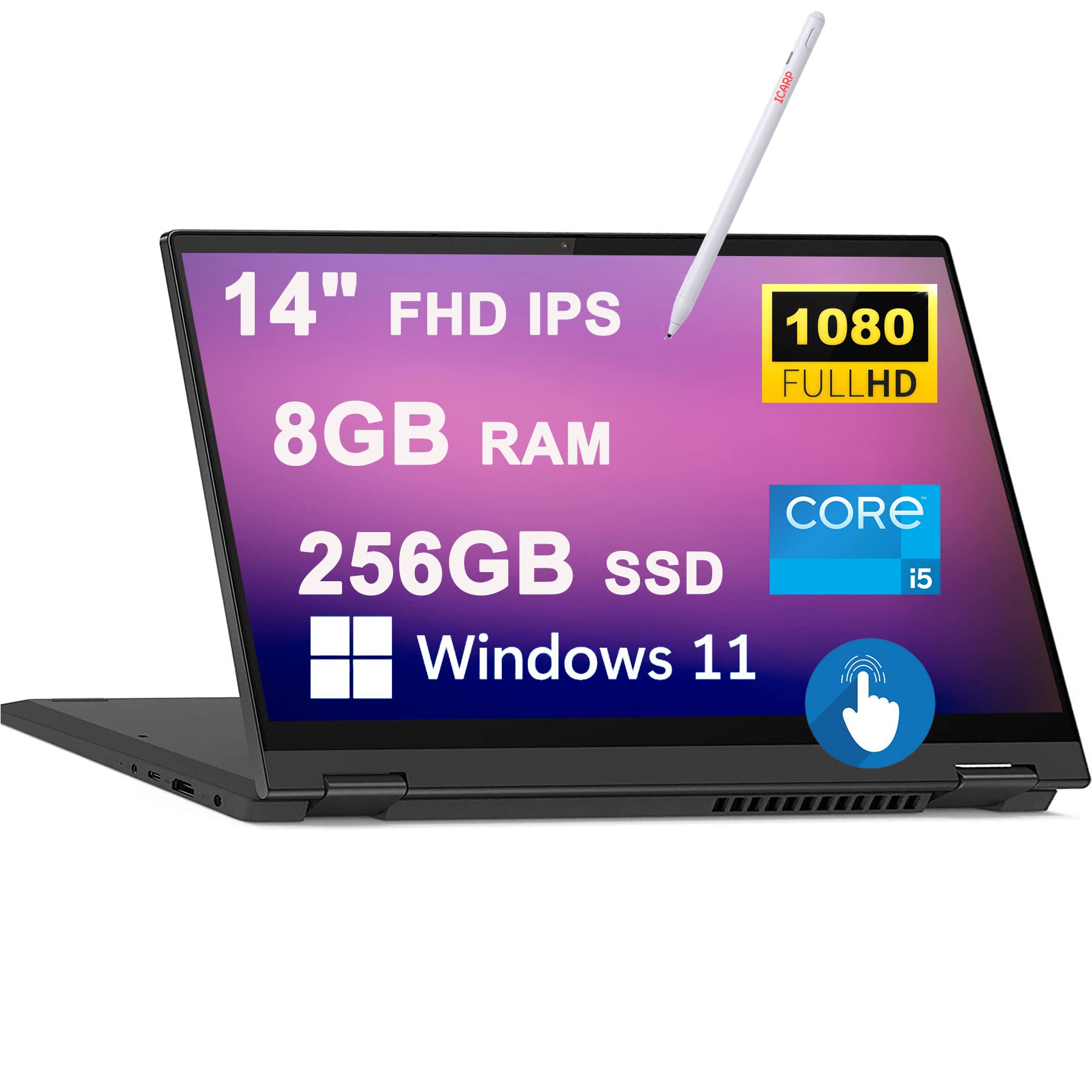 Lenovo IdeaPad Flex 5 14 2-in-1 Laptop 14" FHD IPS Glossy Touchscreen 11th Generation Quad-core i5-1135G7 8GB RAM 256GB SSD Backlit Keyboard Fingerprint HDMI USB-C Dolby Win11 Graphite Grey + Pen