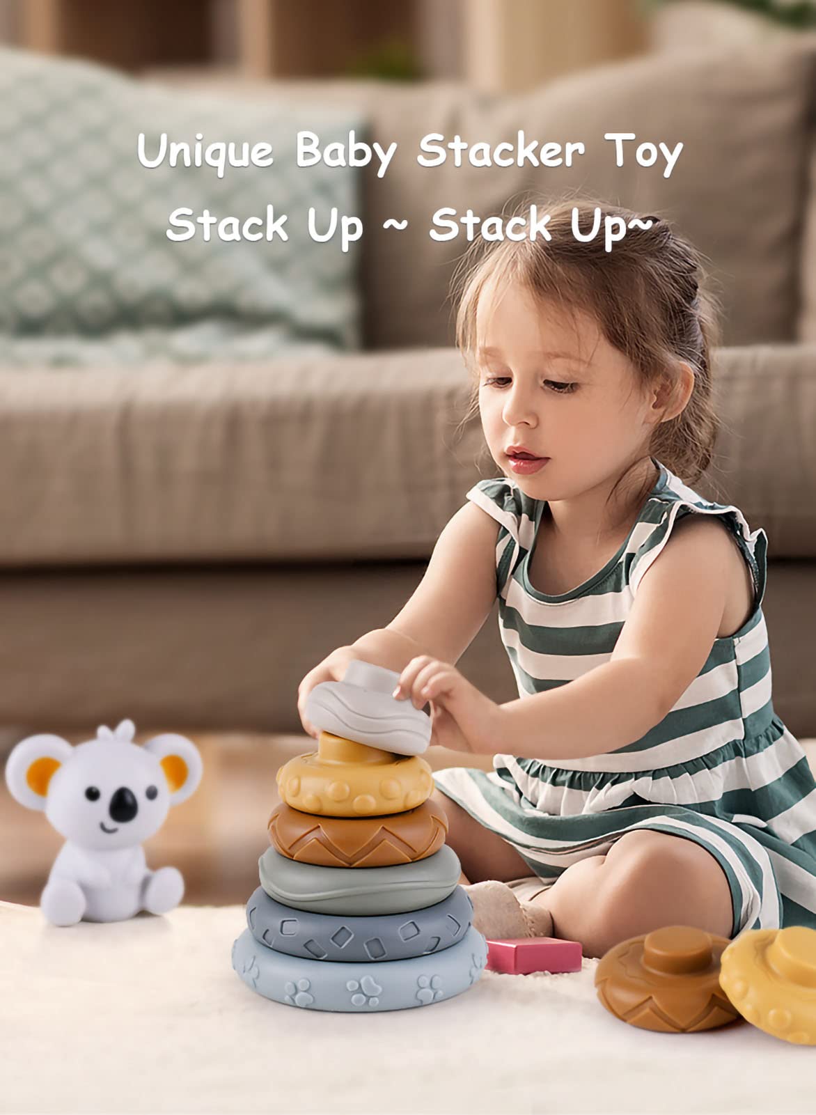 KAMINRUN Baby Sensory Stacking Rings, 6 Pcs Stacking & Nesting Circle Toy,Soft Building Rings Stacker & Teethers,. Early Educational Learning Stacking Tower for 6 Month and Over Girls Boys Gifts.