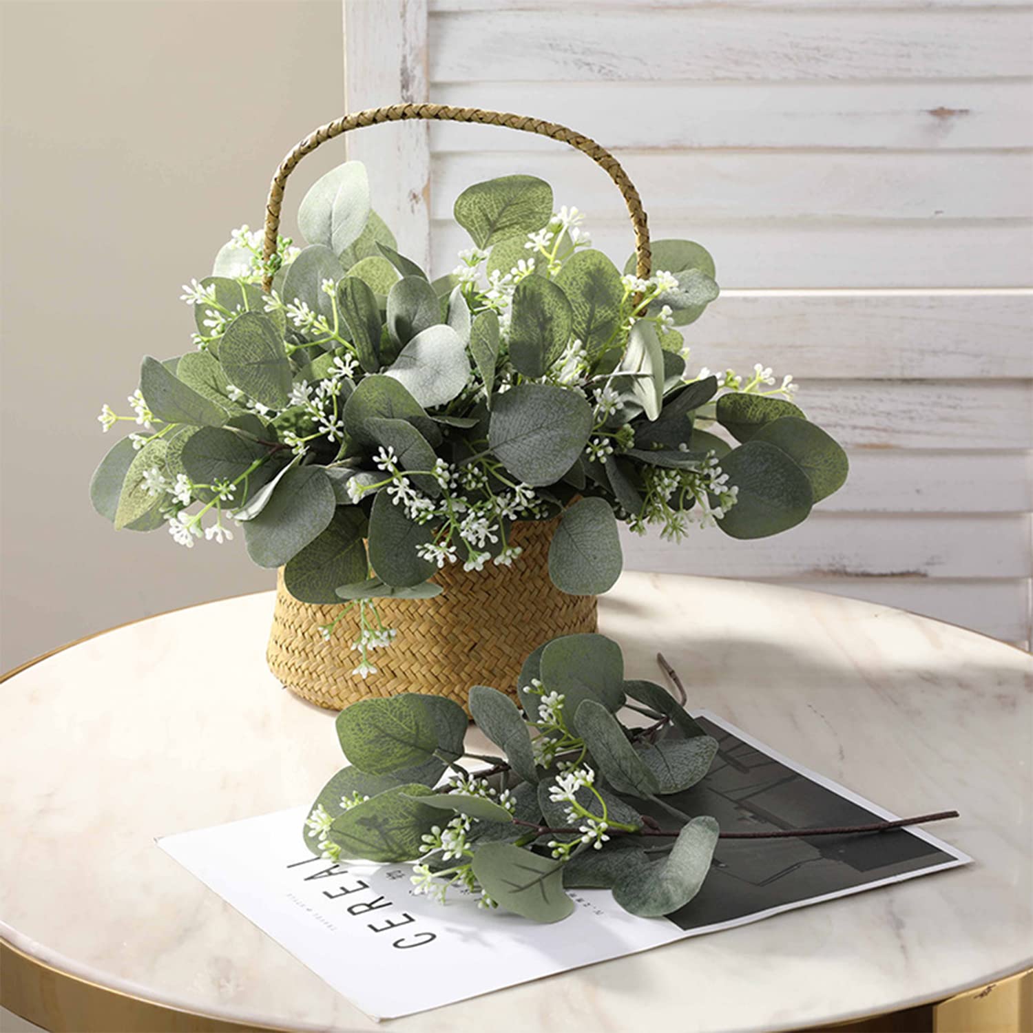 LECUNE Artificial Eucalyptus Bouquet, Leaf Faux Greenery Leaves for Wedding Party, Flower Floral Arrangement, Fall Decor, Garden Home Décor