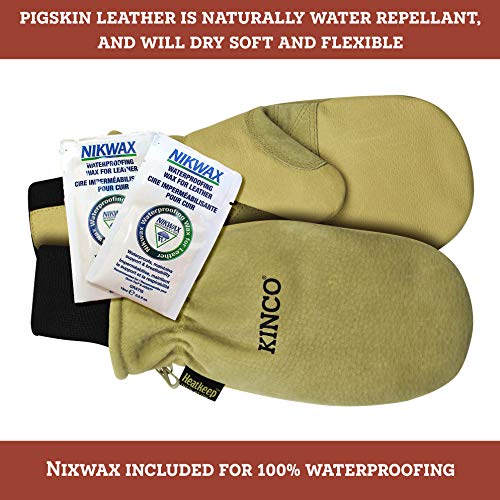 Kinco - Lined Premium Pigskin Leather Work and Ski Mitt with Nikwax Waterproof Wax, Heavy Duty Reinforced Palm, Heatkeep Thermal Insulation, Omni-Cuff, Fitted Knit Wrist, (Style No. 901T)