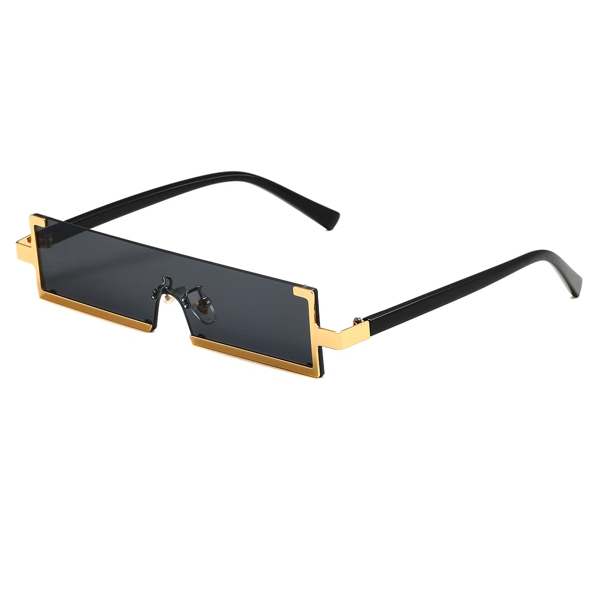 JOVAKIT Monolithic Rimless Rectangle Sunglasses for Women Men Vintage Retro Half Metal Frame Sun Glasses UV400 Protection (Gold/Grey)